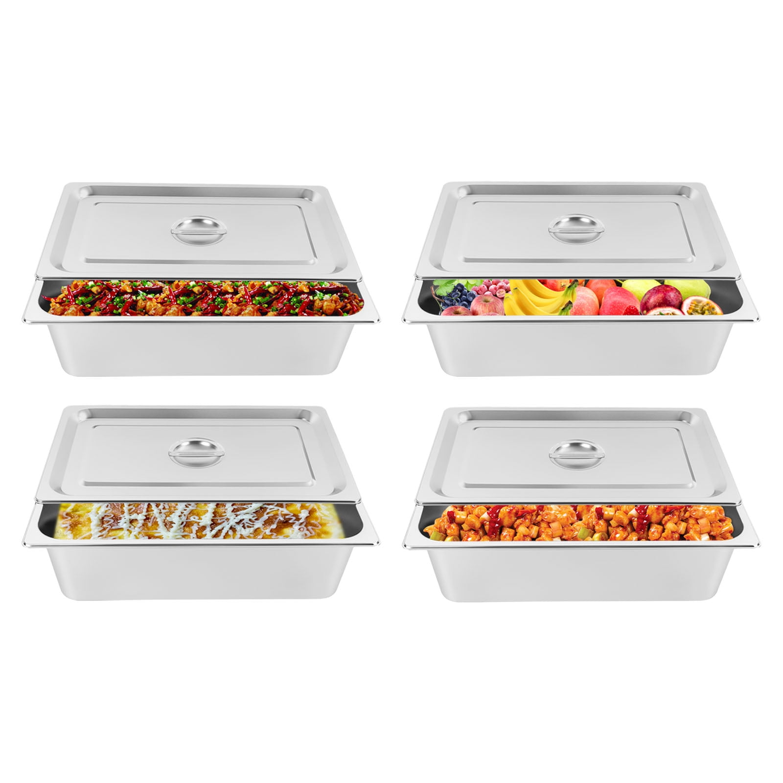 4 Pack Commercial Full Size Steam Table Pans with Lid, 2.56"/5.91" Deep ...