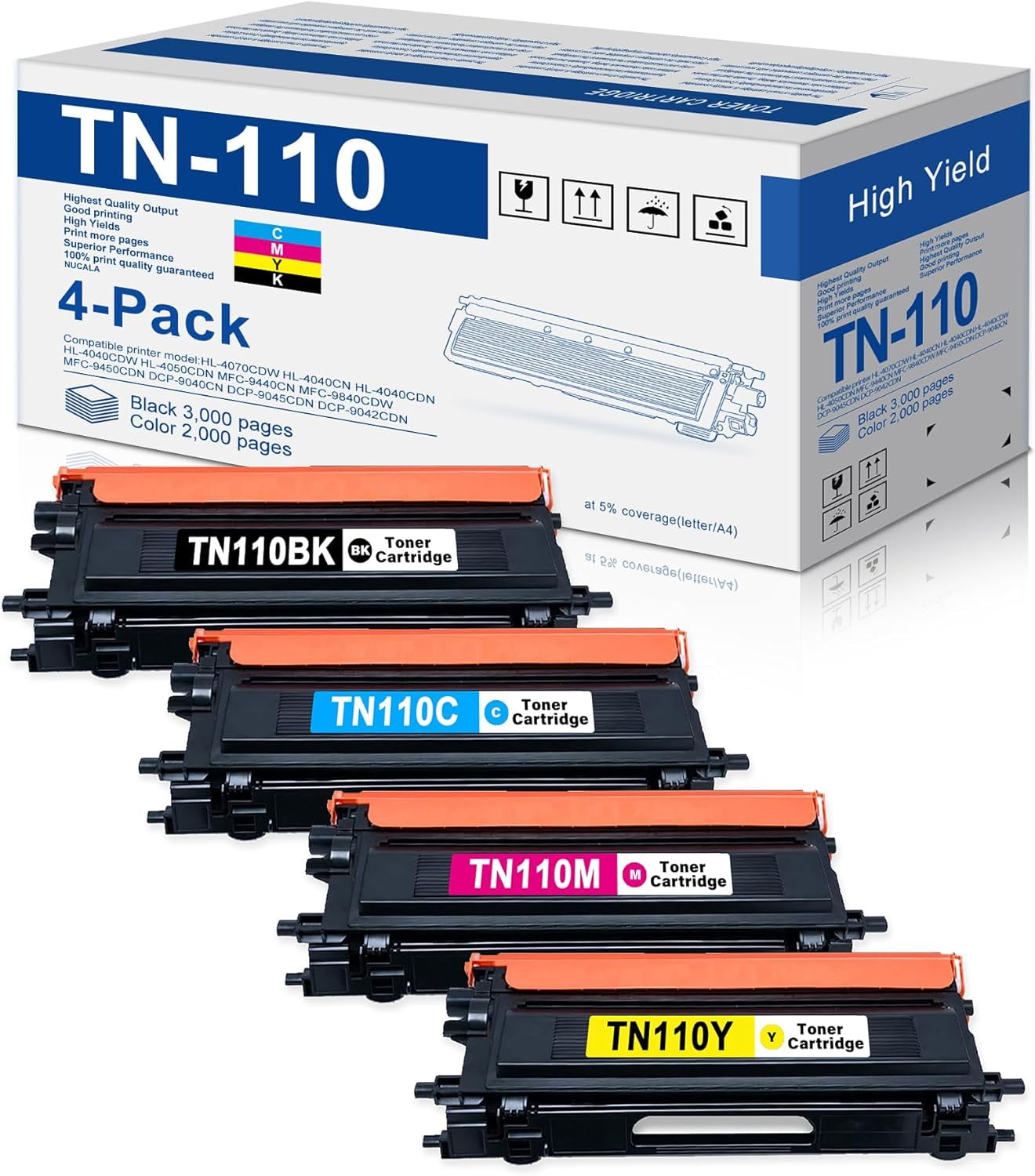 4 Pack Compatible TN110BK TN110C TN110M TN110Y Toner Cartridge ...