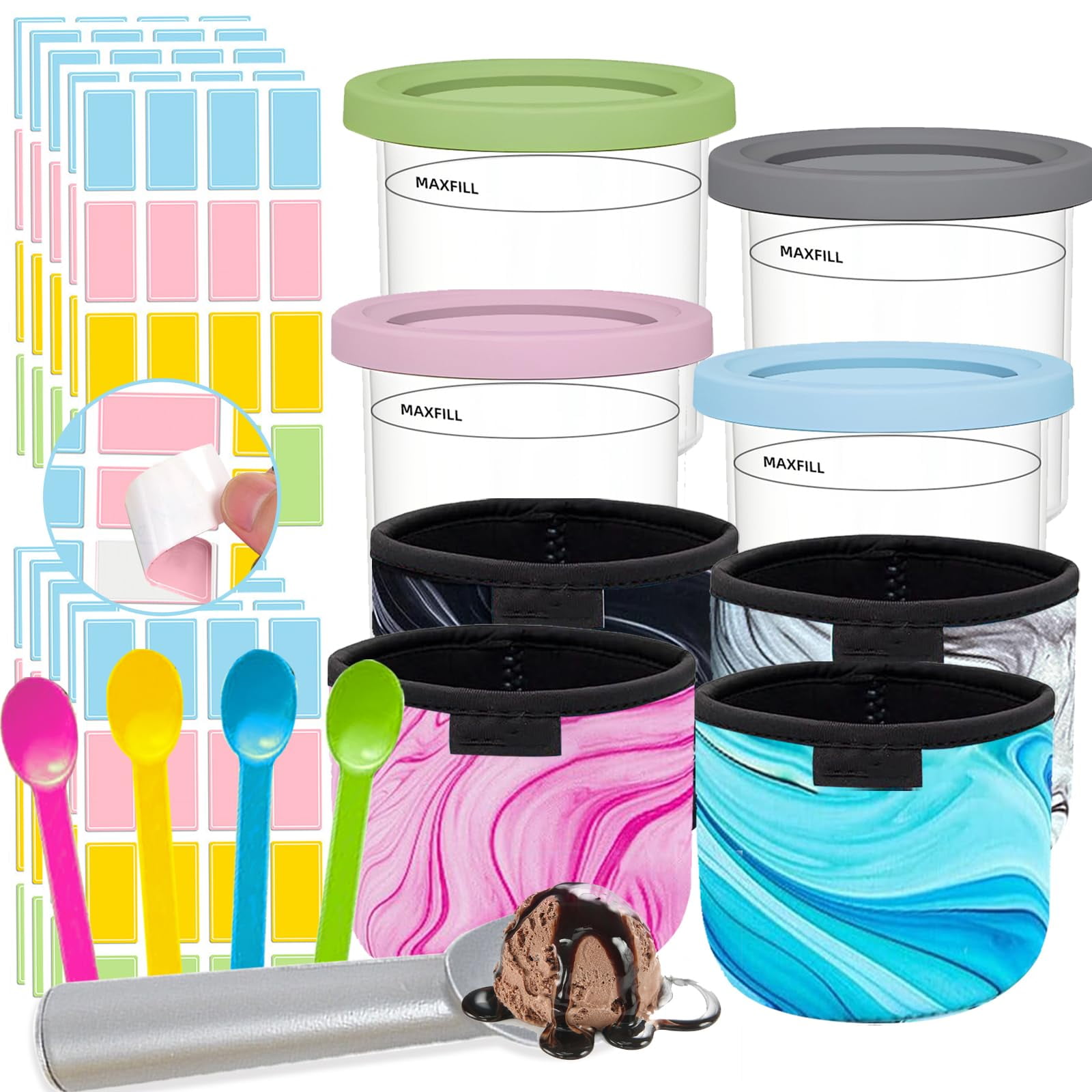4 Pack Containers Replacement for Ninja Creami Pints and Lids, 4Pcs Ice ...