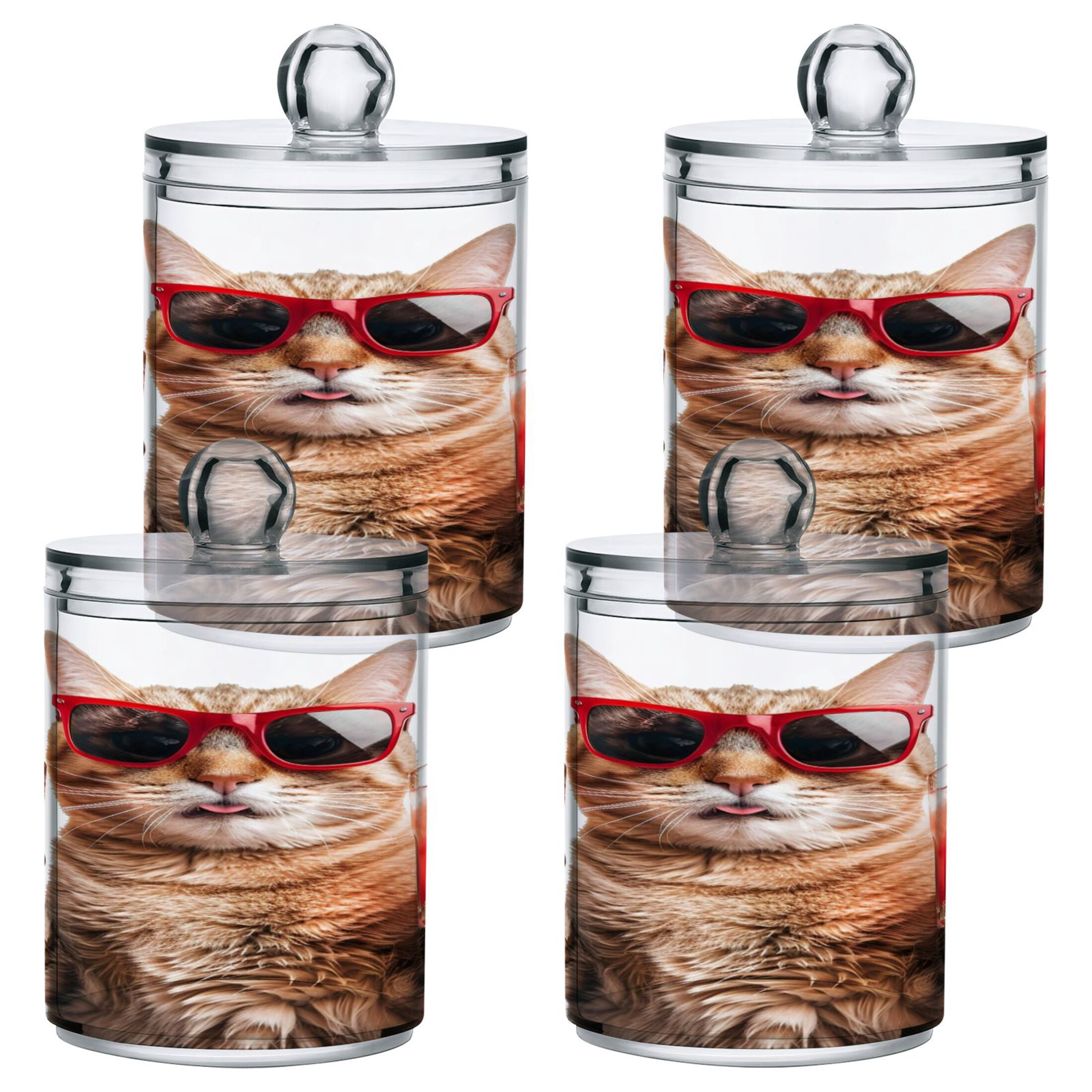 4 Pack Cool Cat with Drinks Qtip Holder Dispenser Clear Plastic Storage ...