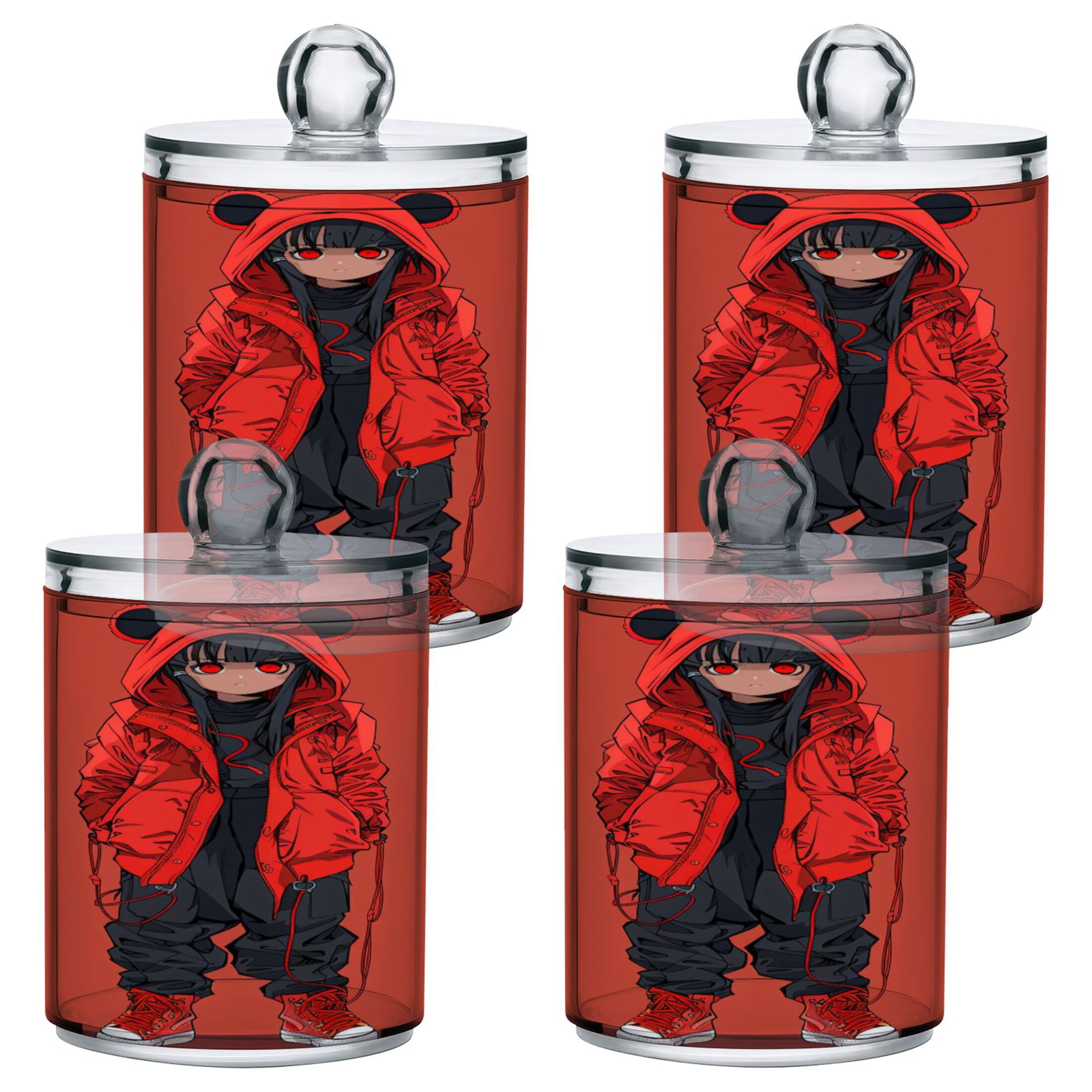 4 Pack Cool Girl with Red Eyes Qtip Holder Dispenser Clear Plastic ...