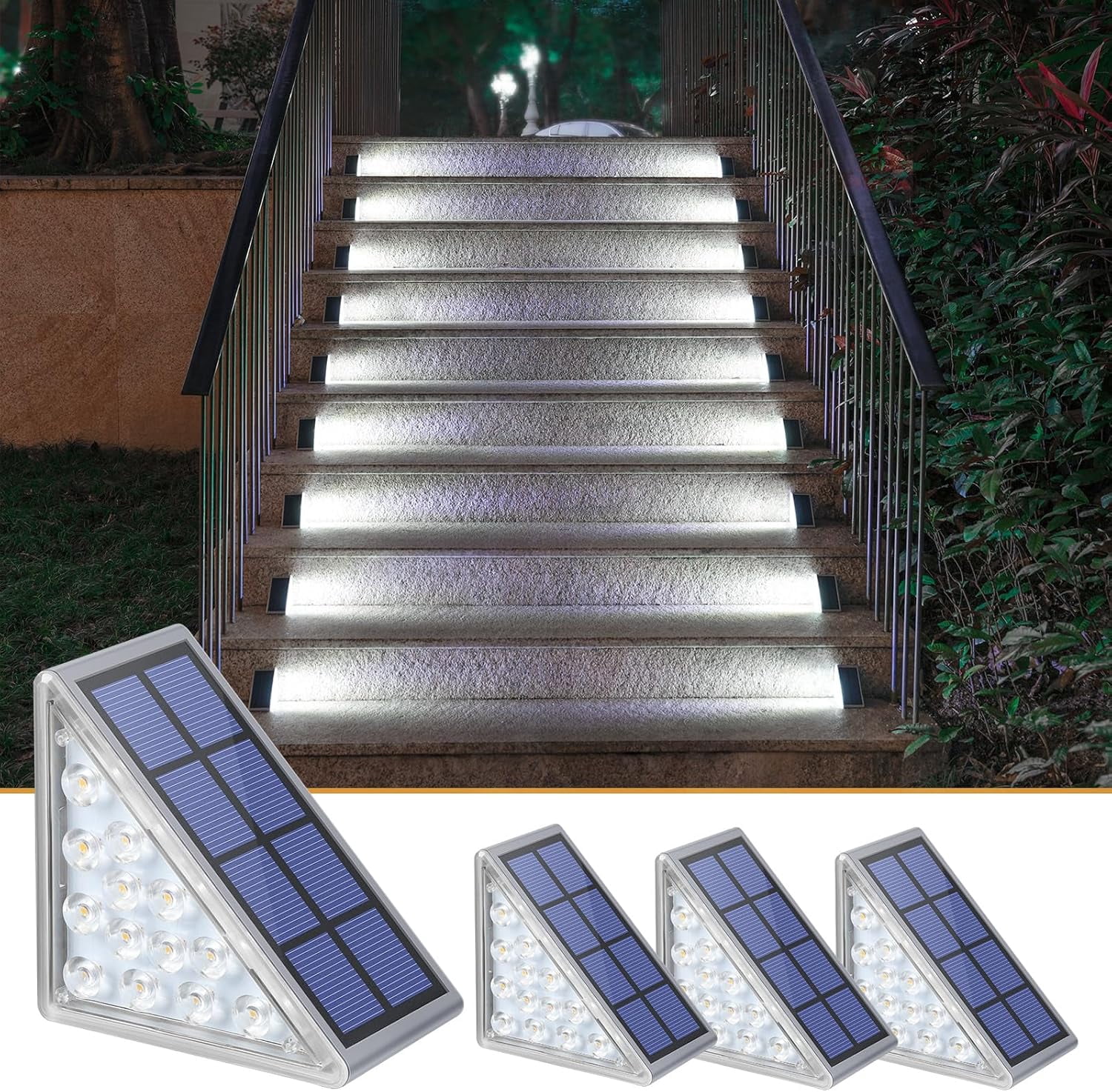 4 Pack Cool White Solar Step Lights for Outside, Outdoor Waterproof ...