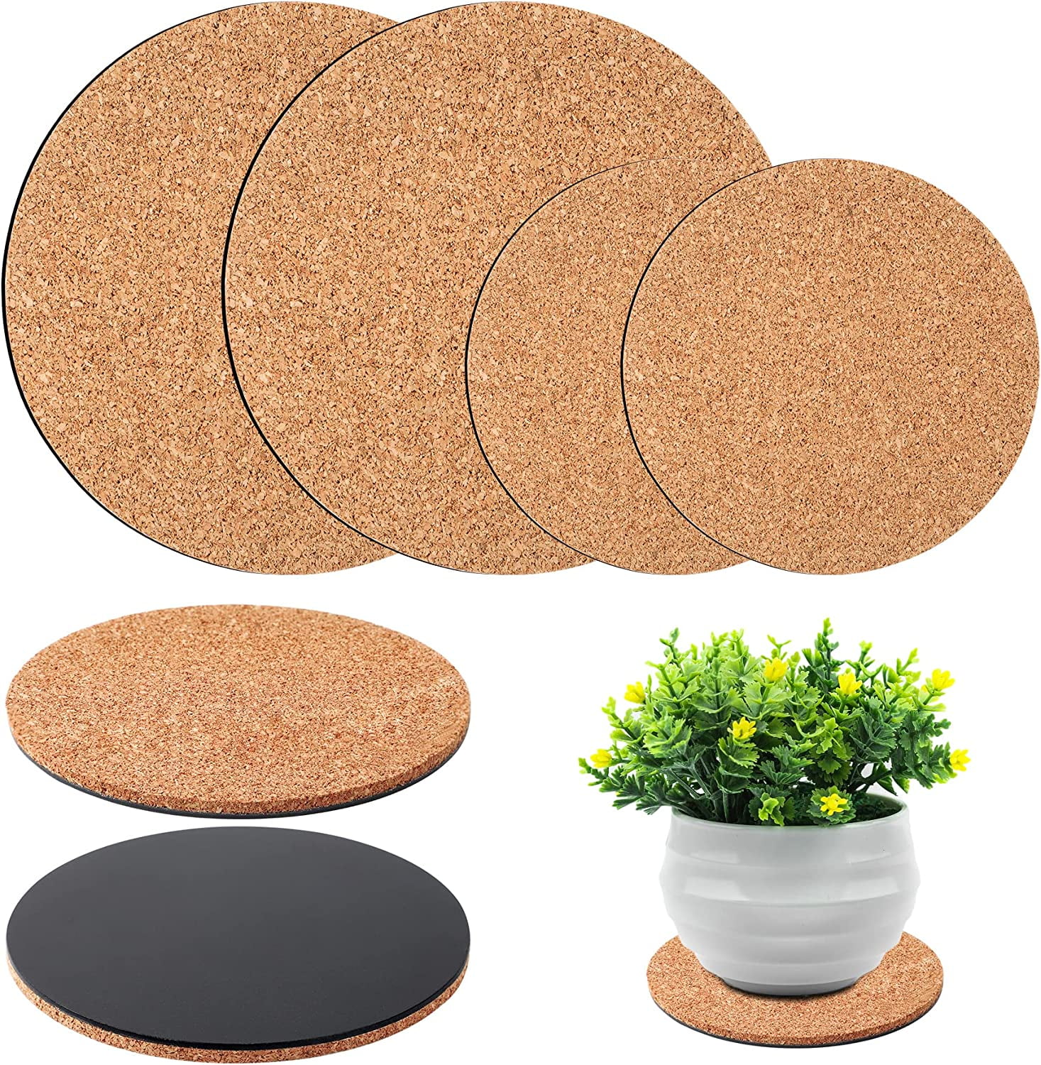 4-Pack Cork Plant Mats, Round Cork Coasters for Garden Pots and DIY ...