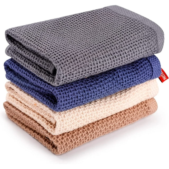 4-Pack Cotton Cleaning Rags, Waffle Weave Reusable Cleaning Cloths for ...