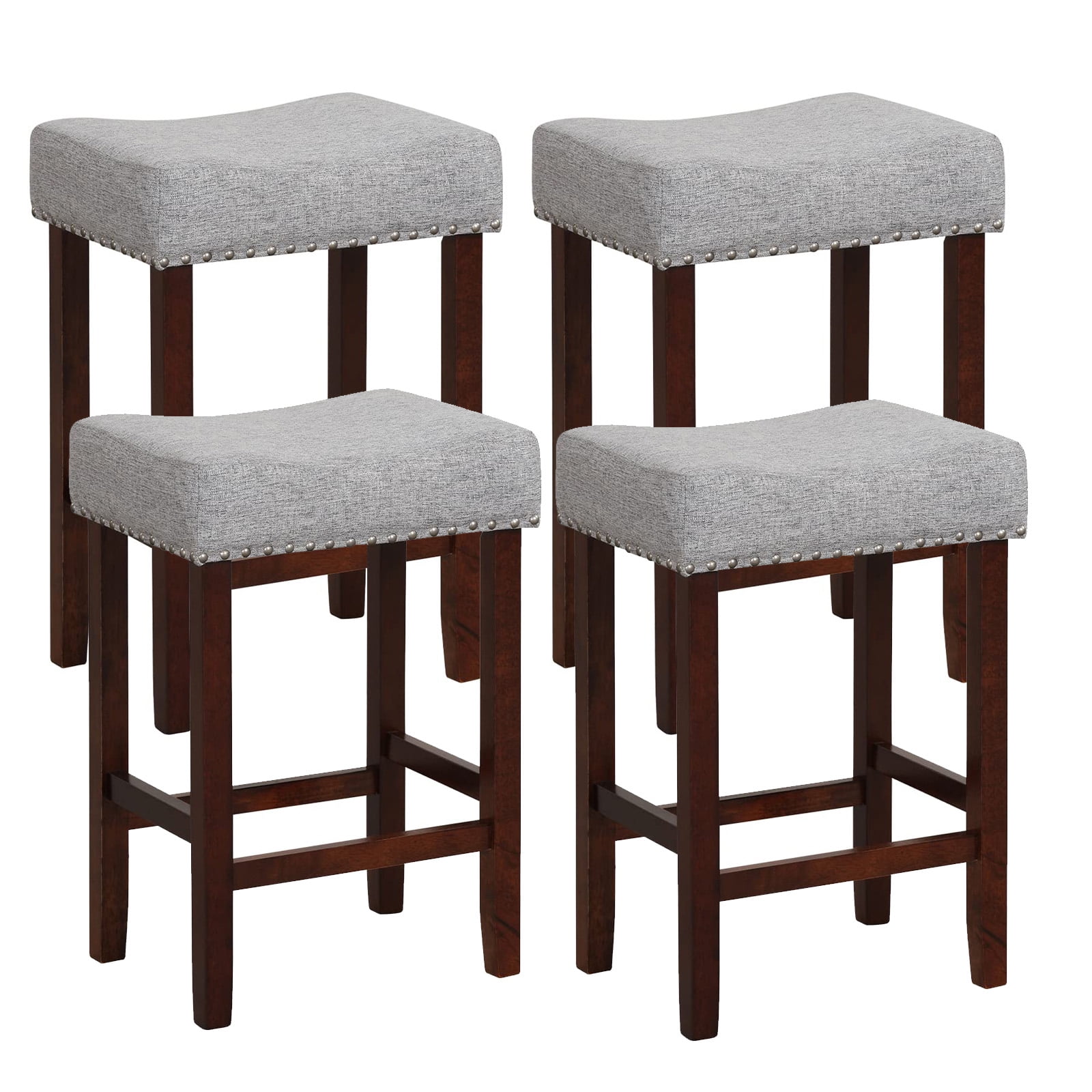 4 Pack Counter Height Bar Stools, 25 Inch Backless Saddle Design with ...