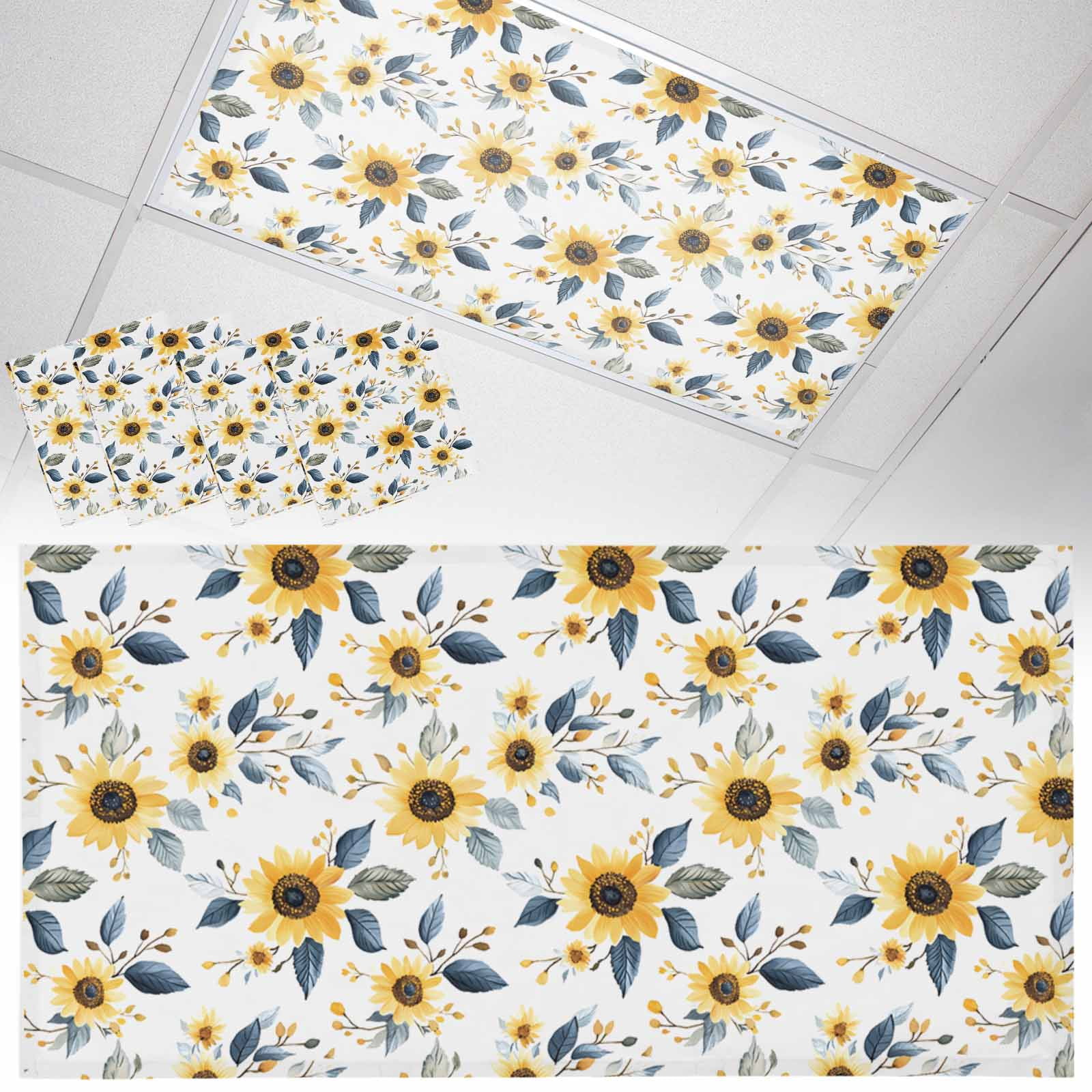 4 Pack Countryside Sunflowers Fluorescent Light Covers for Ceiling ...