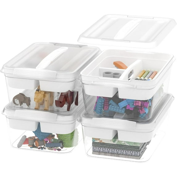 4-Pack Craft Storage Box with Removable Tray, 20 QT Clear Plastic ...