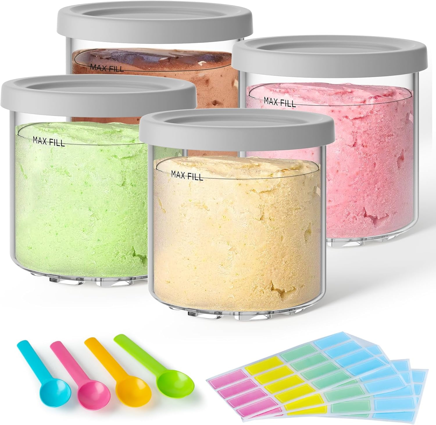 4 Pack Creami Pint Containers and Lids for Ninja with 4 spoons and ...
