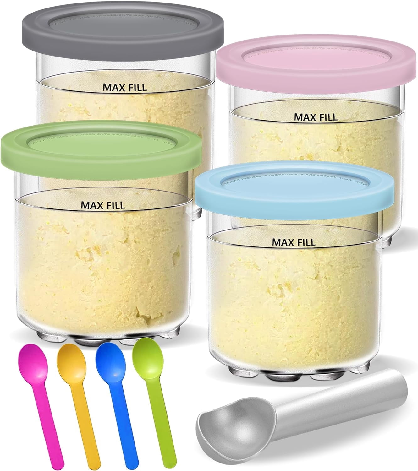 4 Pack Creami Pint Containers and Lids for Ninja, Compatible with Ninja ...
