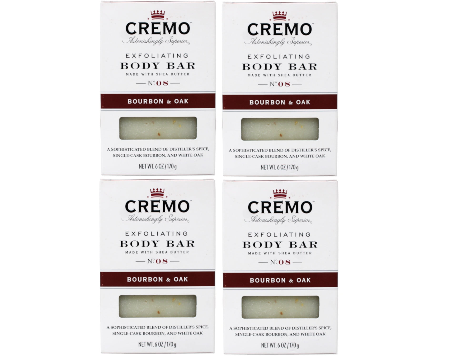 4 Pack - Cremo Exfoliating Body Bar, No. 08, Bourbon & Oak, 6 oz (170 g ...