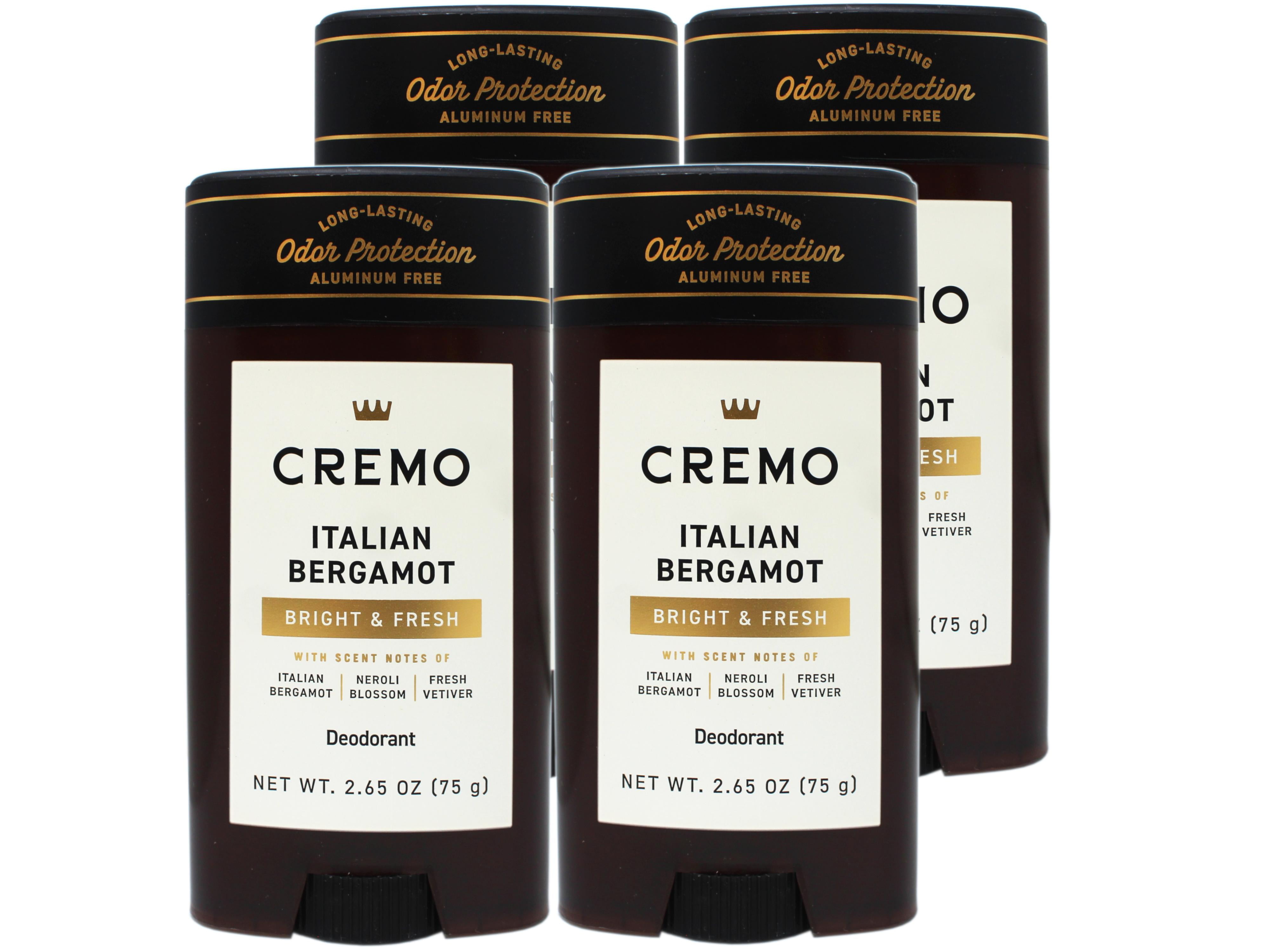 4 Pack - Cremo Italian Bergamot Aluminum Free Deodorant for Men, Long ...