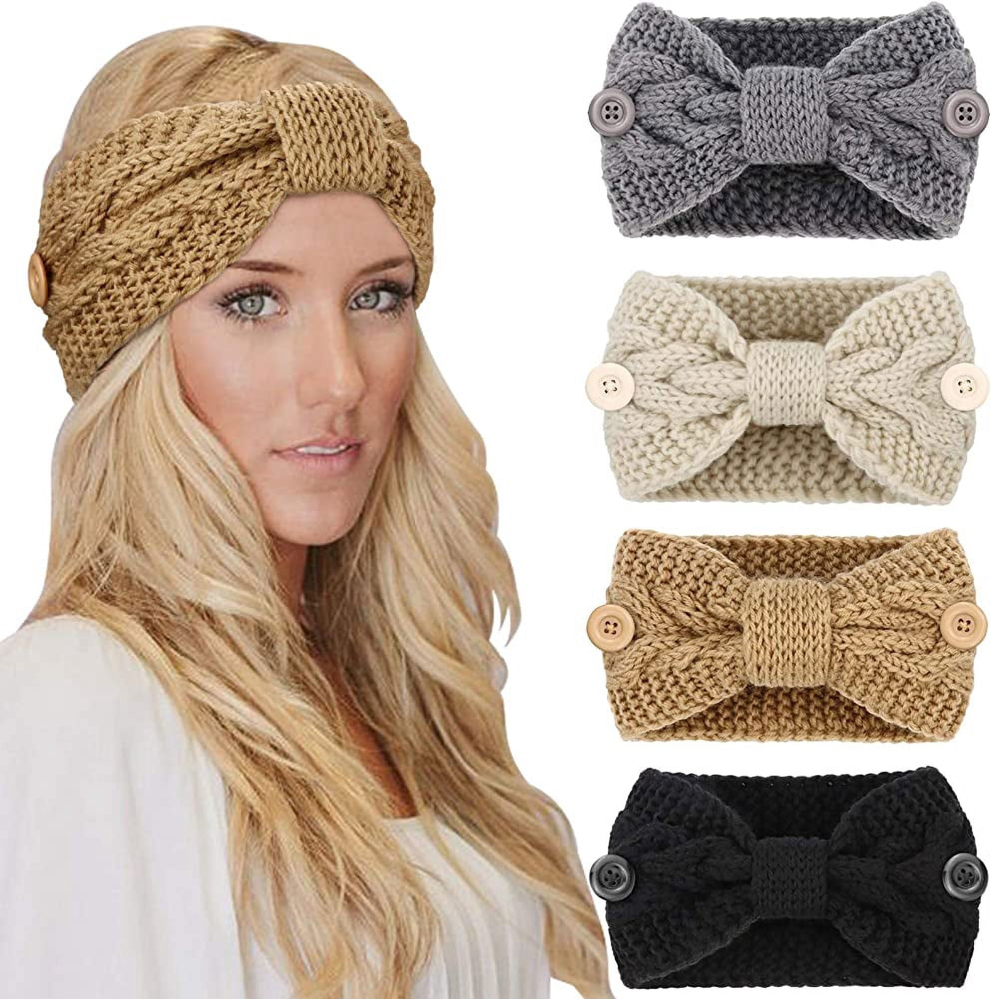 4 Pack Crochet Knit Turban Headband Warm Bulky Crocheted Head Wrap ...