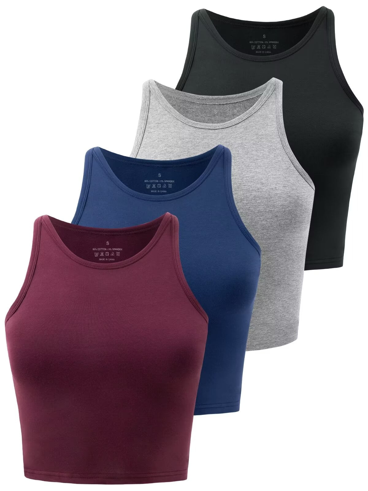 4 Pack Crop Tops for Women Workout Cropped Tank Top High Neck Camisole ...