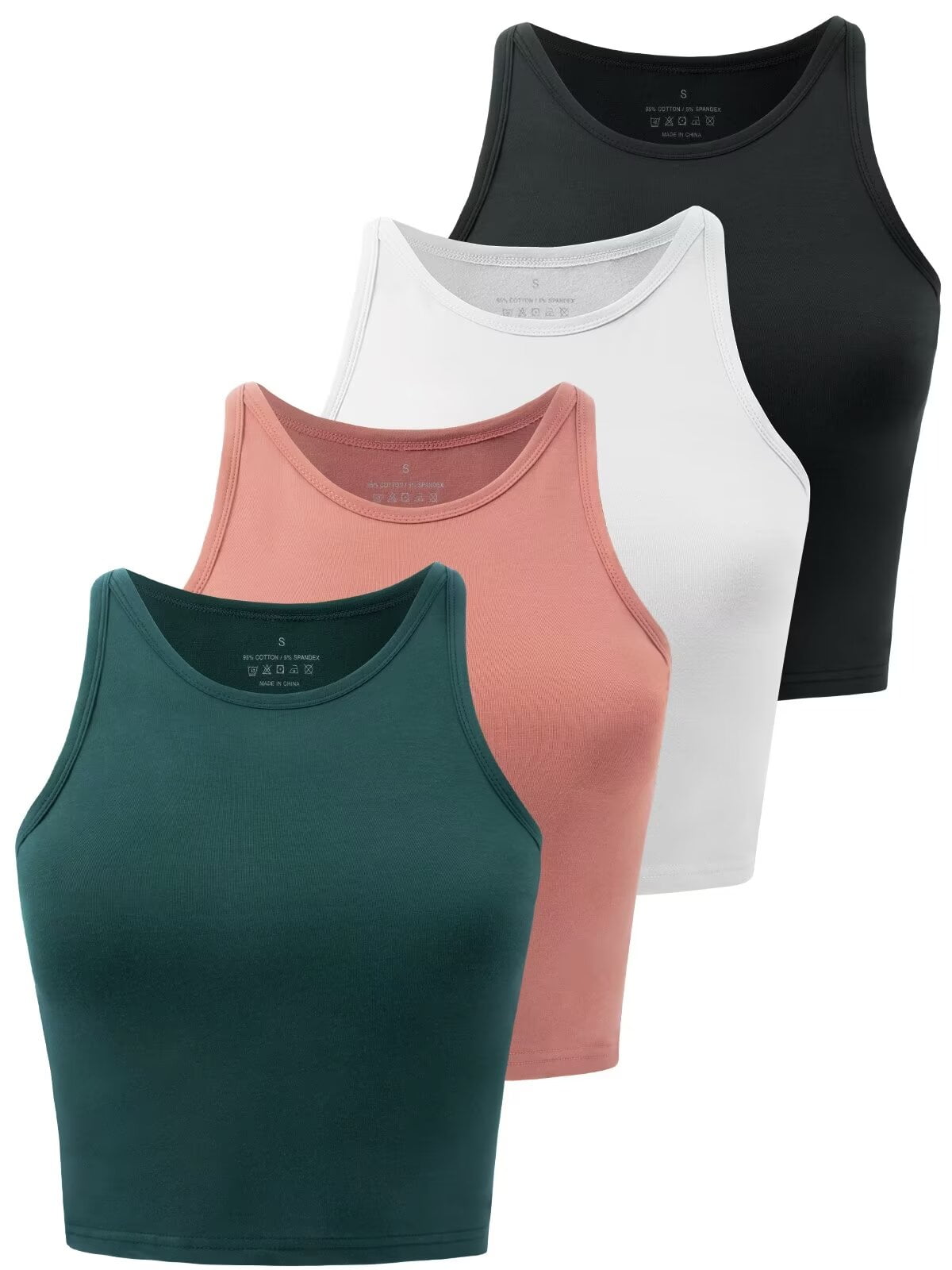 4 Pack Crop Tops for Women Workout Cropped Tank Top High Neck Camisole ...