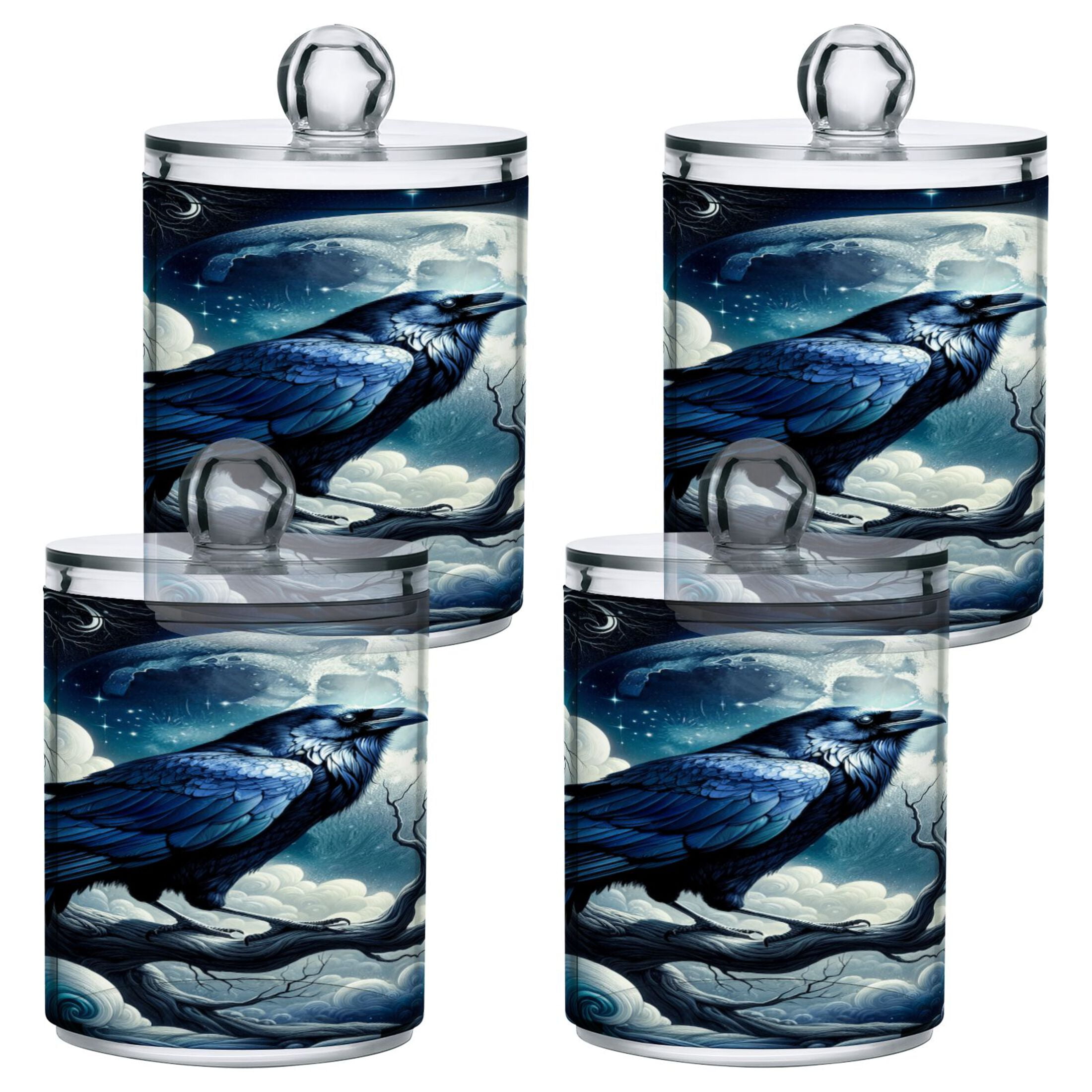 4 Pack Crow on Branch with Moon Qtip Holder Dispenser Clear Plastic ...
