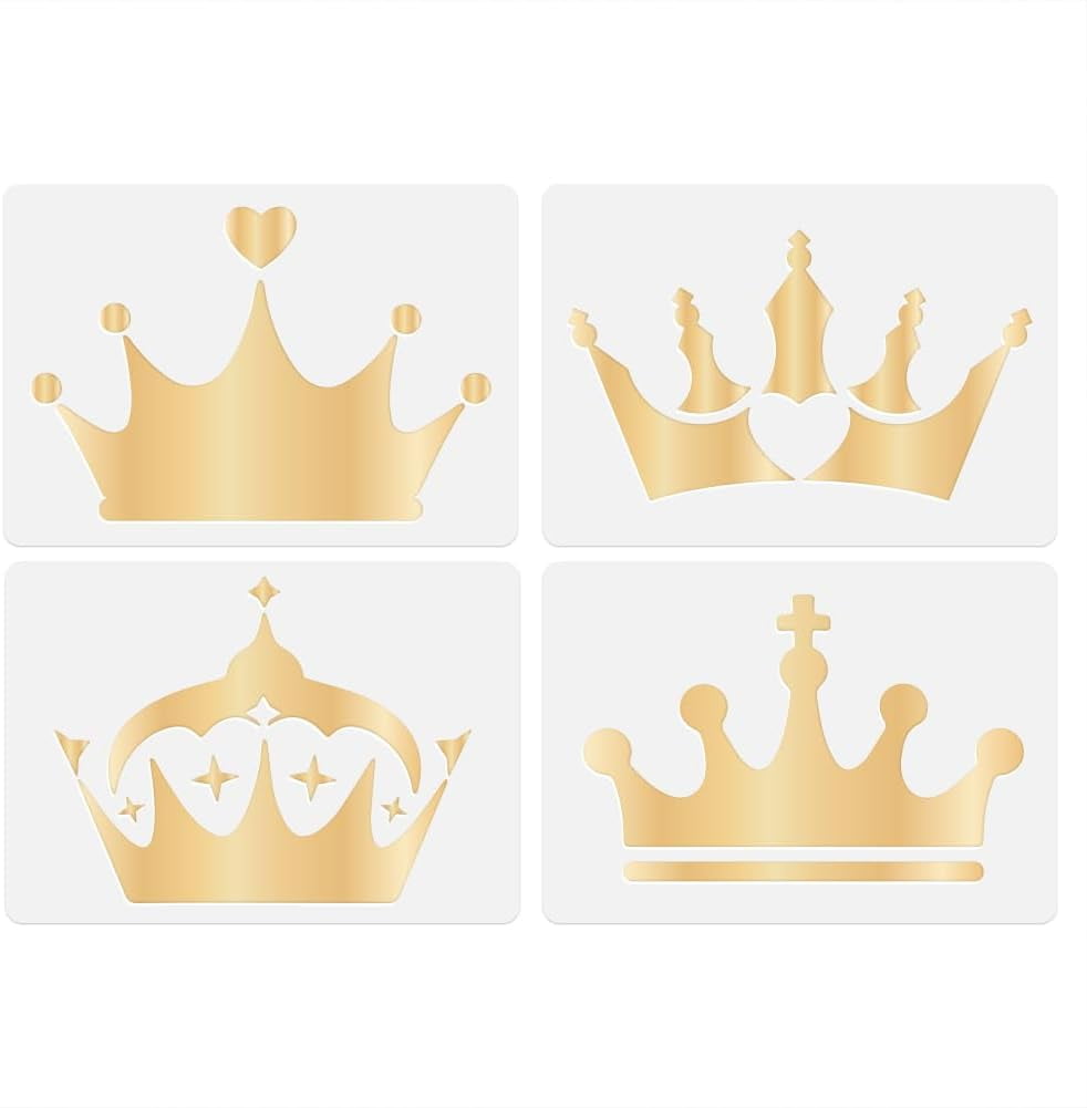 4 Pack Crown Craft Stencil Templates 11.7 x 8.3 Inch Reusable Princess ...