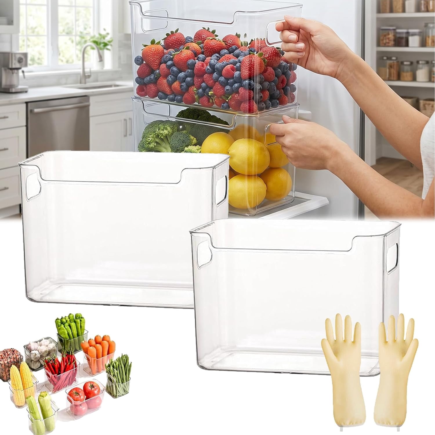 4 Pack Crystal Clear Freezer Storage Bins Stackable Plastic with ...