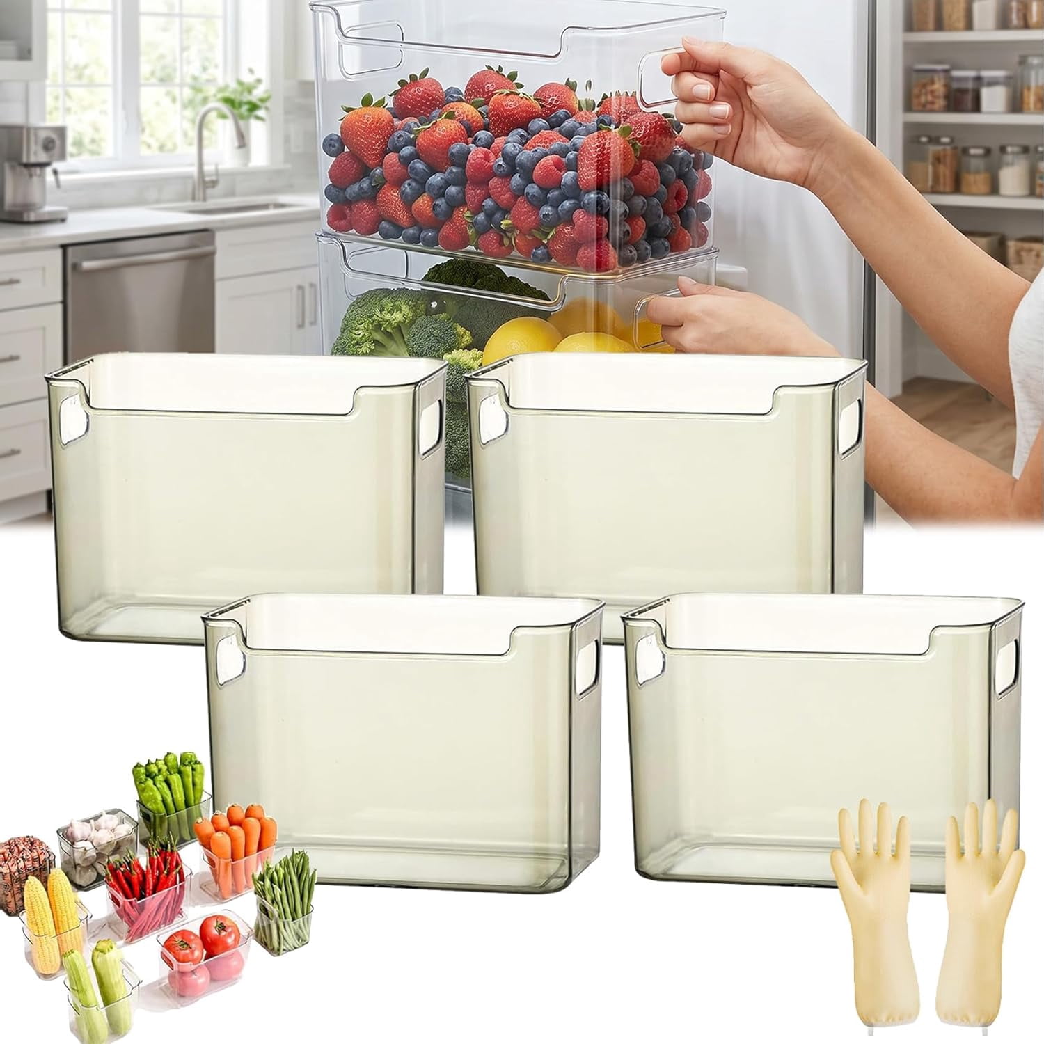 4 Pack Crystal Clear Freezer Storage Bins Stackable Plastic with ...