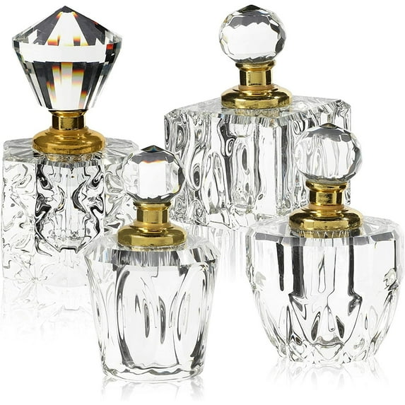 4 Pack Crystal Perfume Bottle Set in 4 Unique Designs, Empty Refillable ...