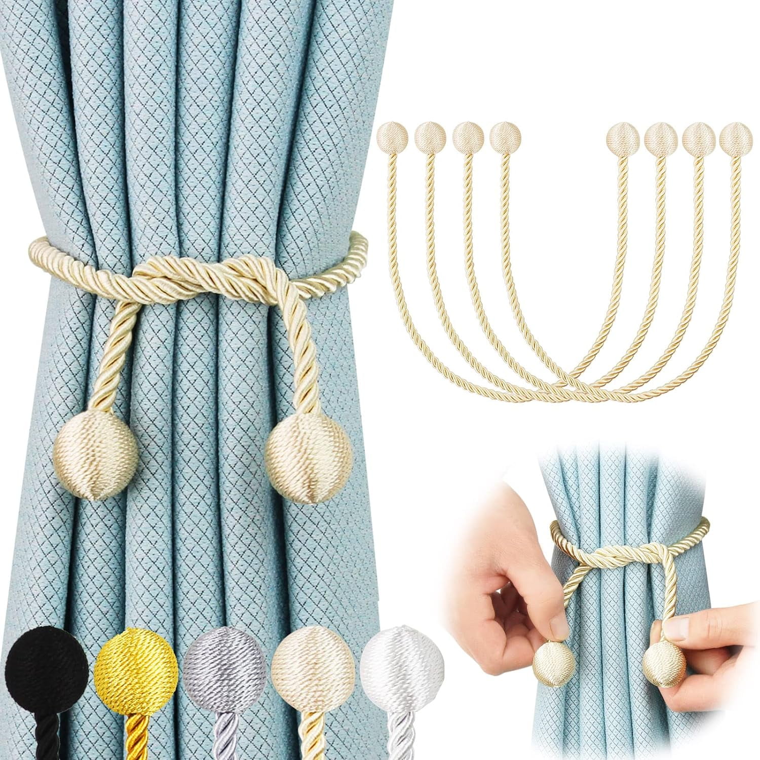 4 Pack Curtain Tiebacks Elegant Decorative Curtain Tie Backs Rope ...