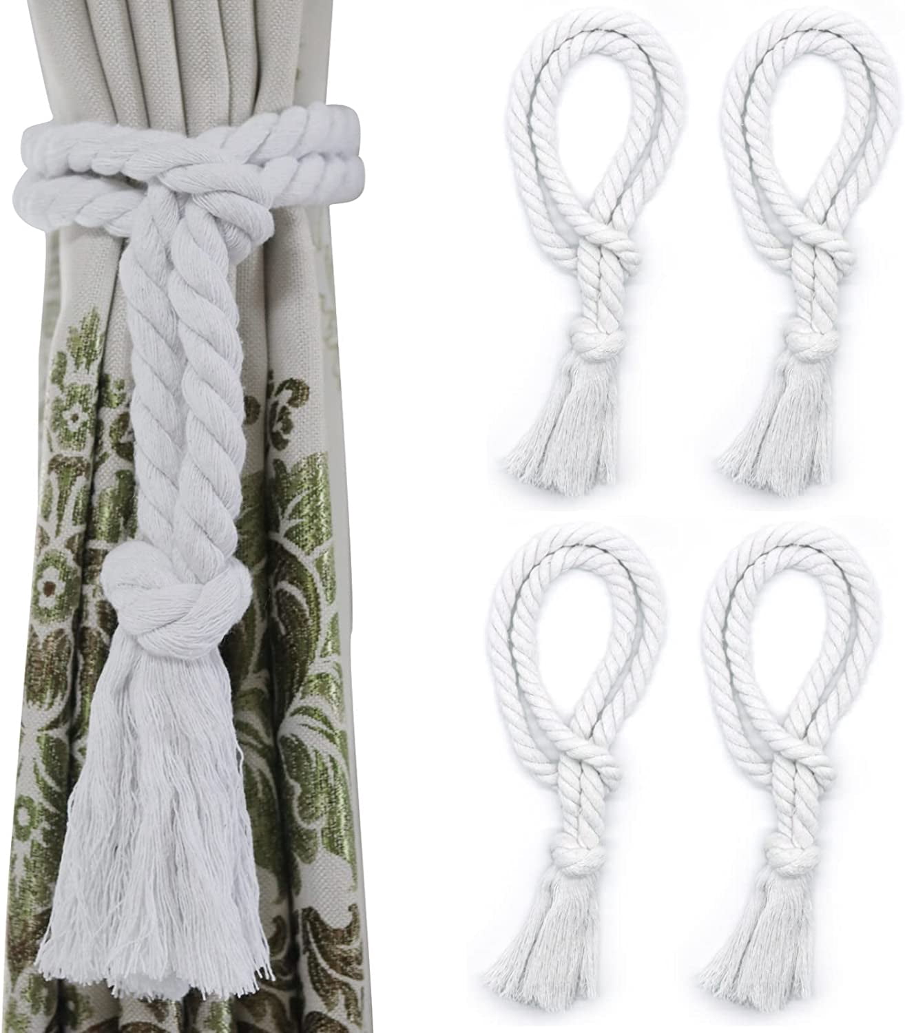 4 Pack Curtain Tiebacks Rope, Outdoor Curtain Tiebacks, Natural Cotton ...