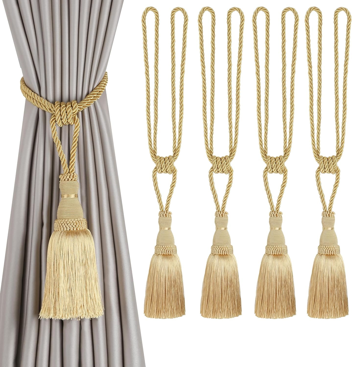 4 Pack Curtain Tiebacks Tassel Drapery Tie-Backs Rope Handmade ...
