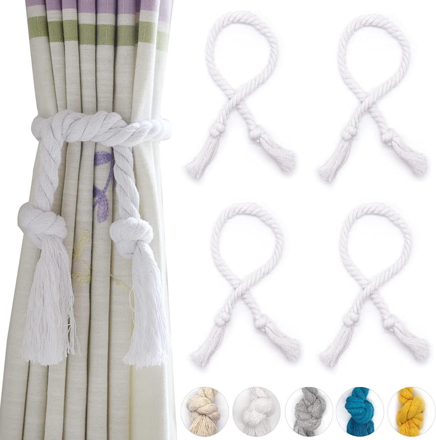 4 Pack Curtain Ties Rope, Outdoor Curtain Tiebacks, Natural Cotton ...