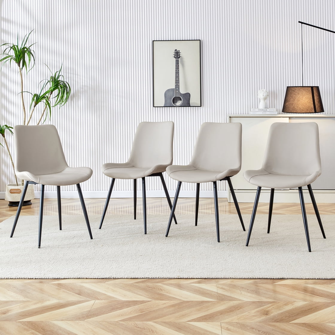 4 Pack Cushion Dining Chairs with Artificial Leather Backrest, Curved ...