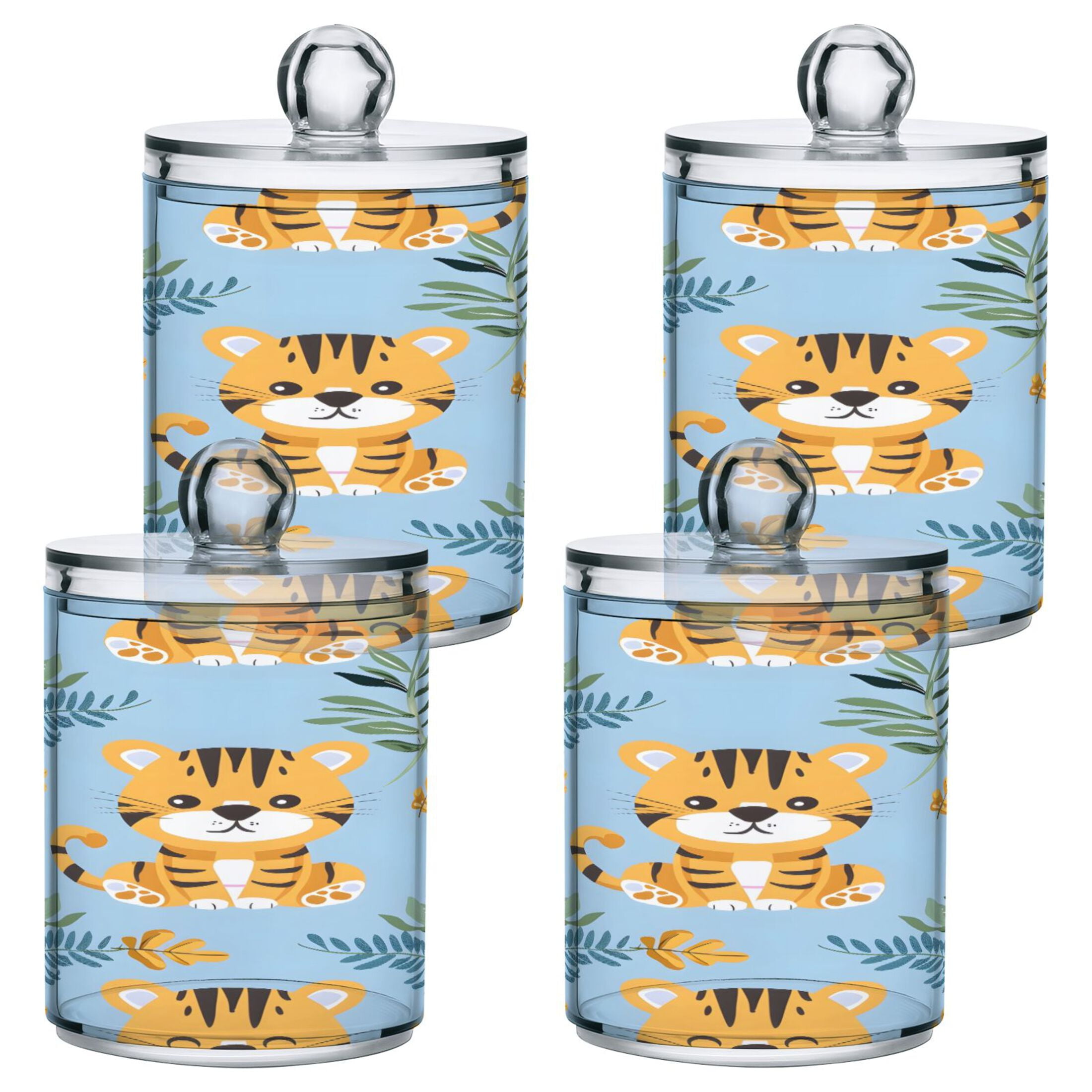 4 Pack Cute Baby Tigers and Leaf Qtip Holder Dispenser Clear Plastic ...