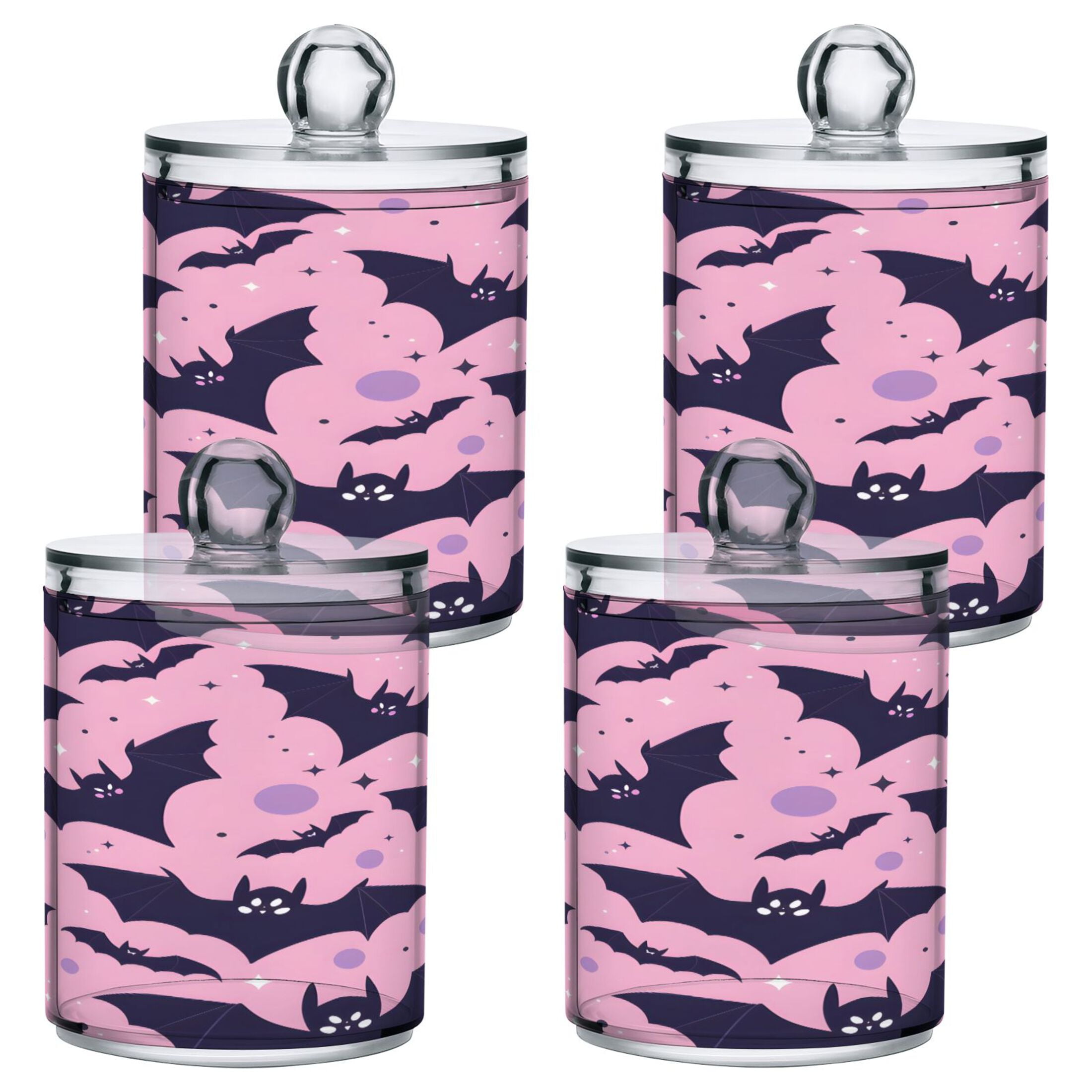 4 Pack Cute Bats and Dots Qtip Holder Dispenser Clear Plastic Storage ...