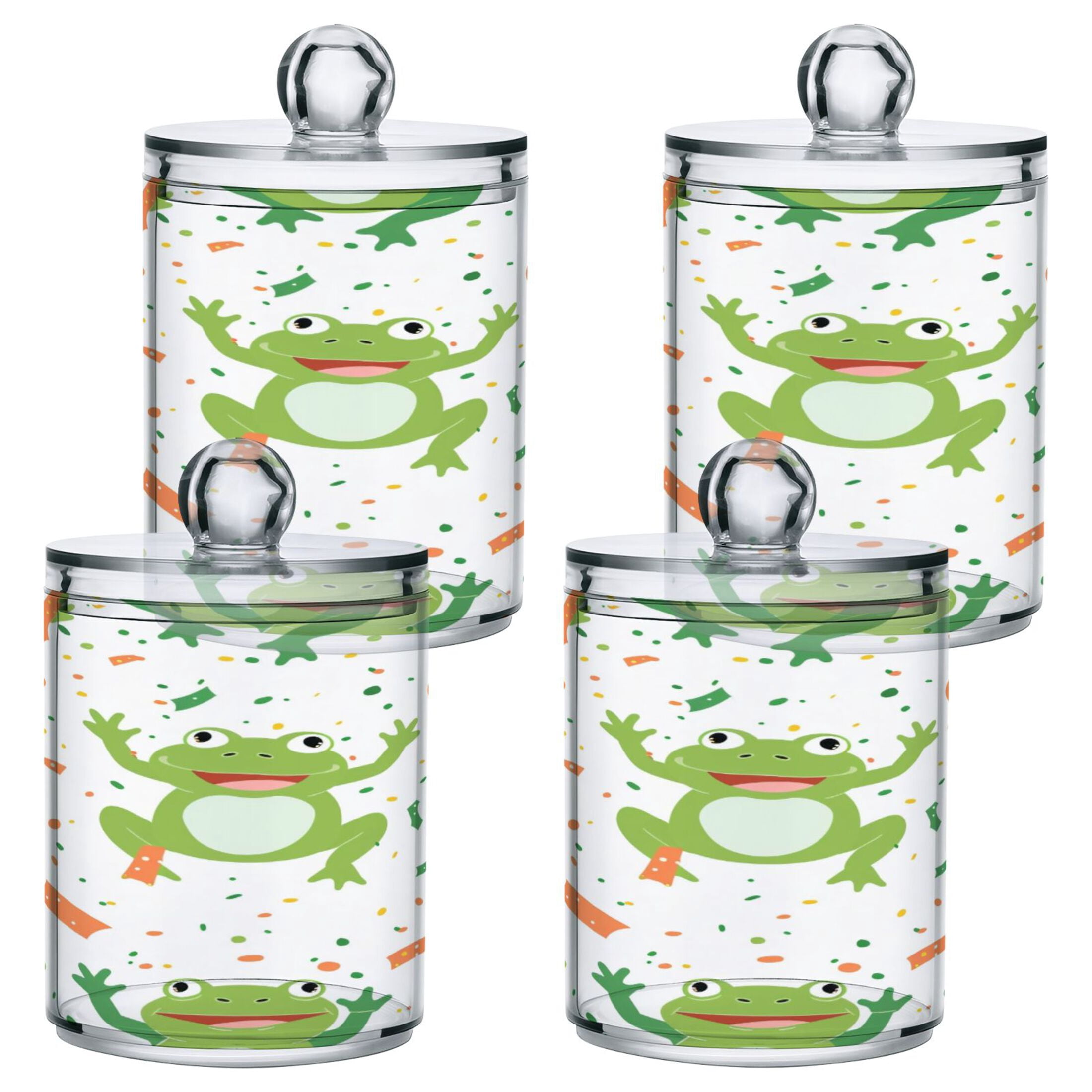 4 Pack Cute Cartoon Frogs with Confetti Qtip Holder Dispenser Clear ...