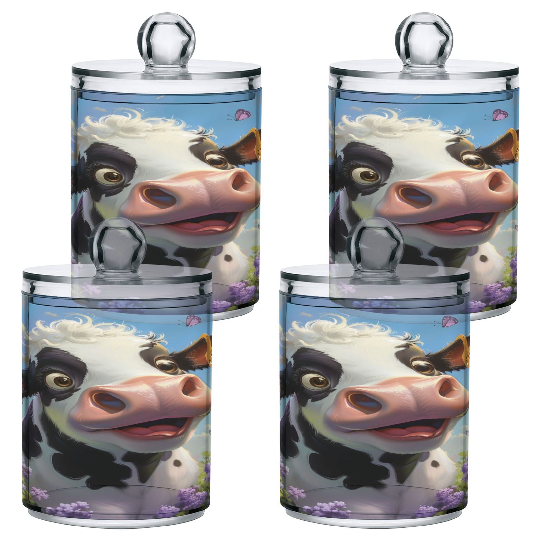 4 Pack Cute Cow with Butterfly Qtip Holder Dispenser Clear Plastic ...