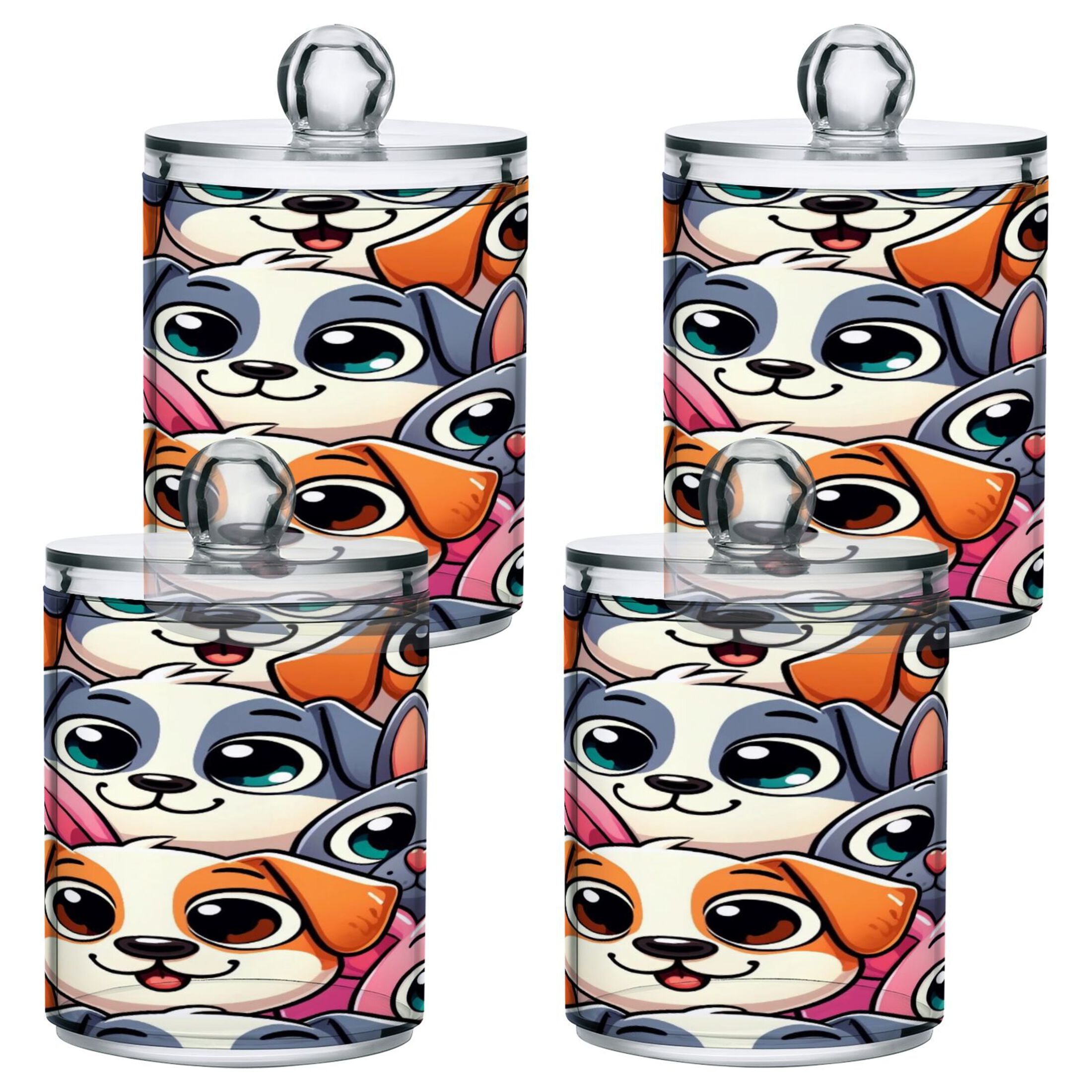 4 Pack Cute Dogs Head Qtip Holder Dispenser Clear Plastic Storage ...