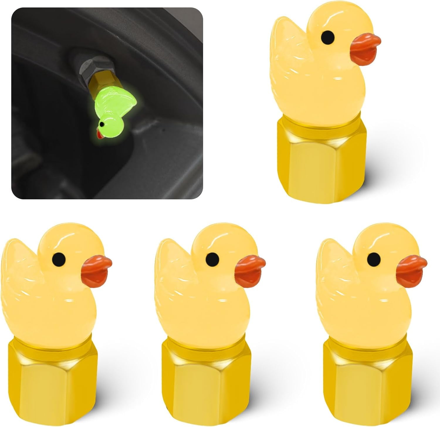 4 Pack Cute Duck tire Valve caps, Glow in The Dark Tire Valve Caps ...