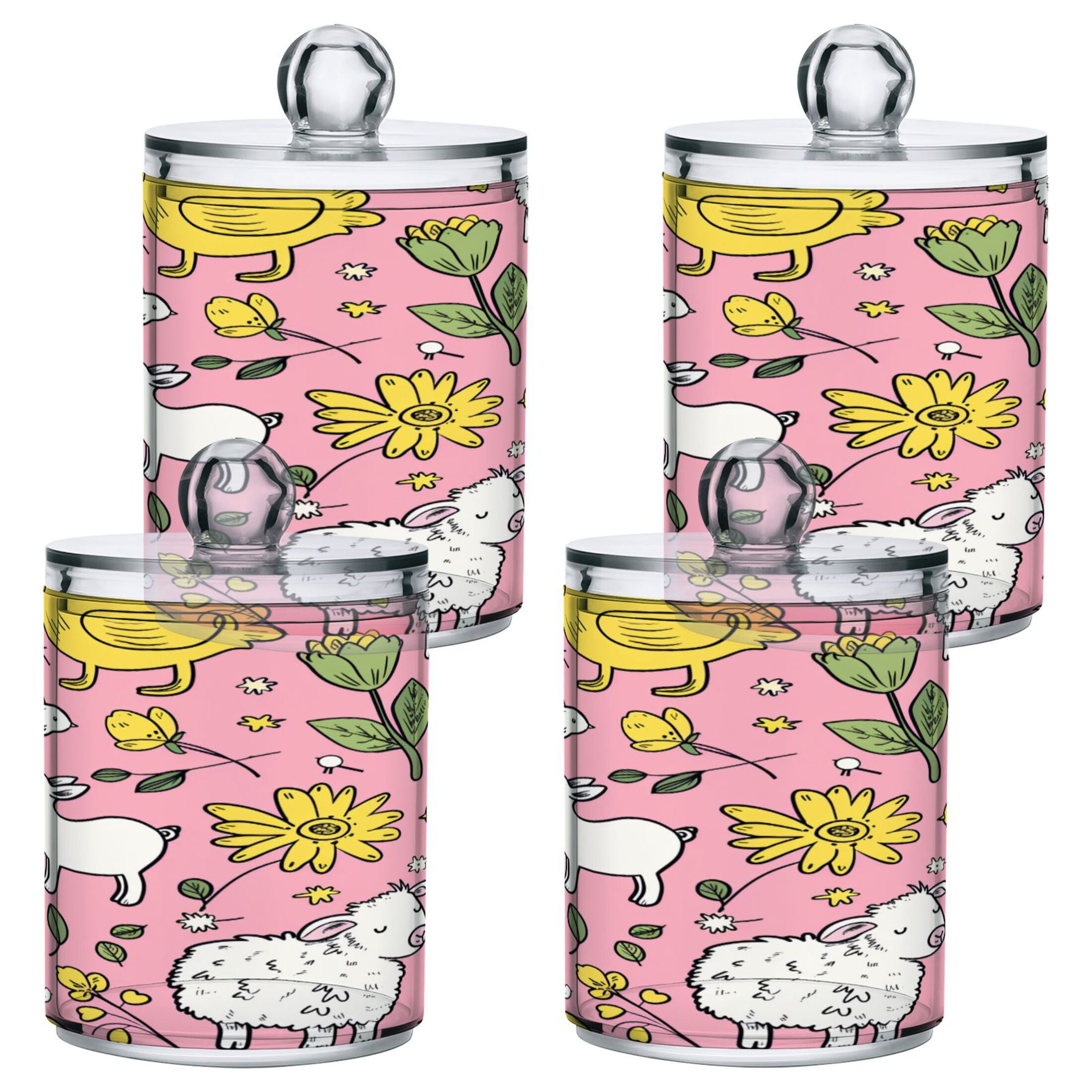 4 Pack Cute Farm Animals Qtip Holder Dispenser Clear Plastic Storage ...