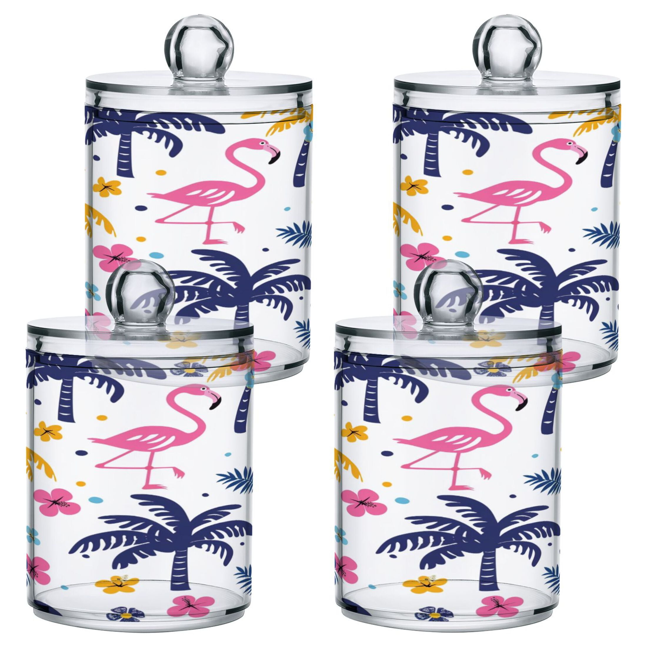 4 Pack Cute Flamingo Flower Tree Qtip Holder Dispenser Clear Plastic ...