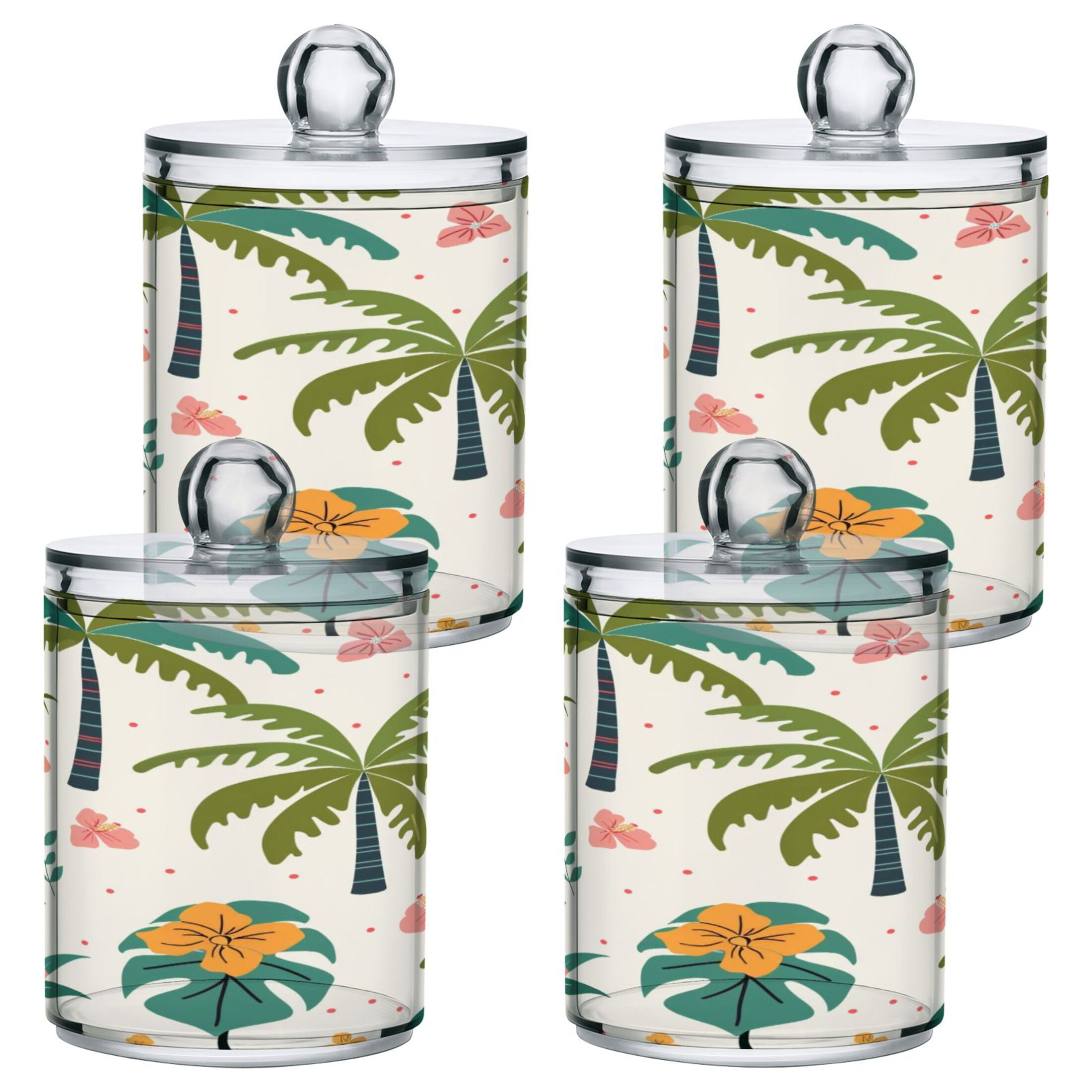 4 Pack Cute Flamingo Palm Tree Flower Qtip Holder Dispenser Clear ...
