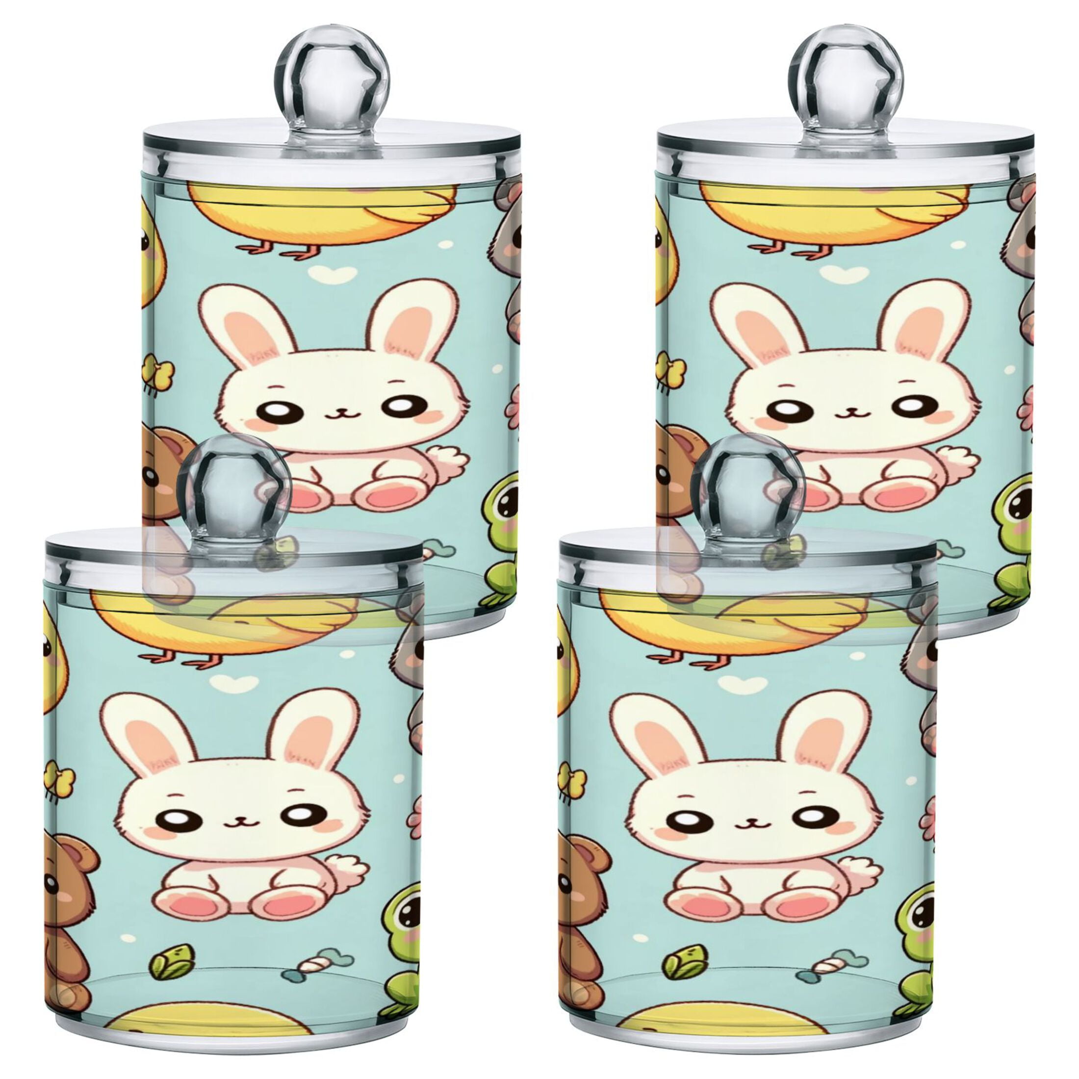 4 Pack Cute Frog Bear Rabbit Qtip Holder Dispenser Clear Plastic ...