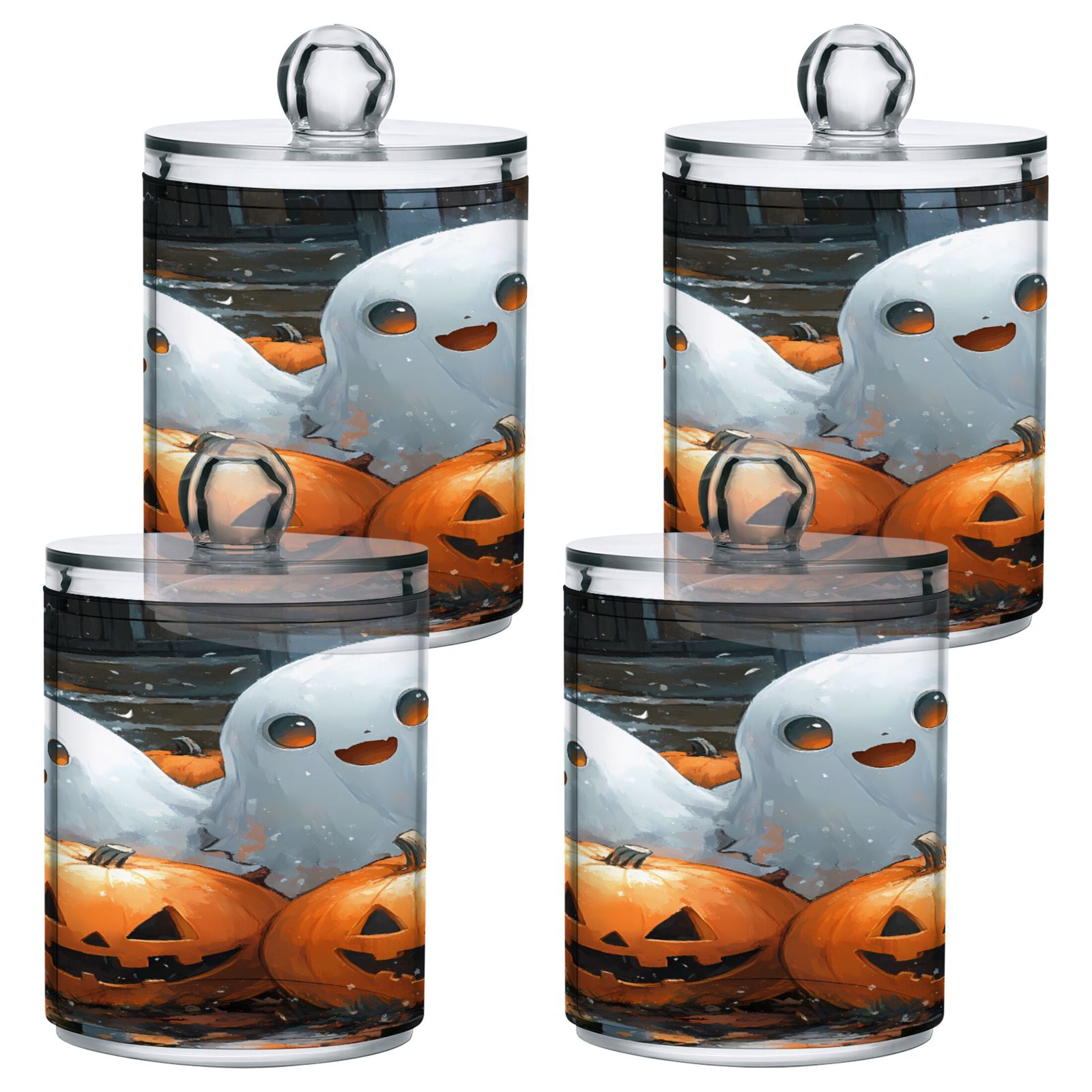 4 Pack Cute Ghosts Play with Pumpkin Qtip Holder Dispenser Clear ...