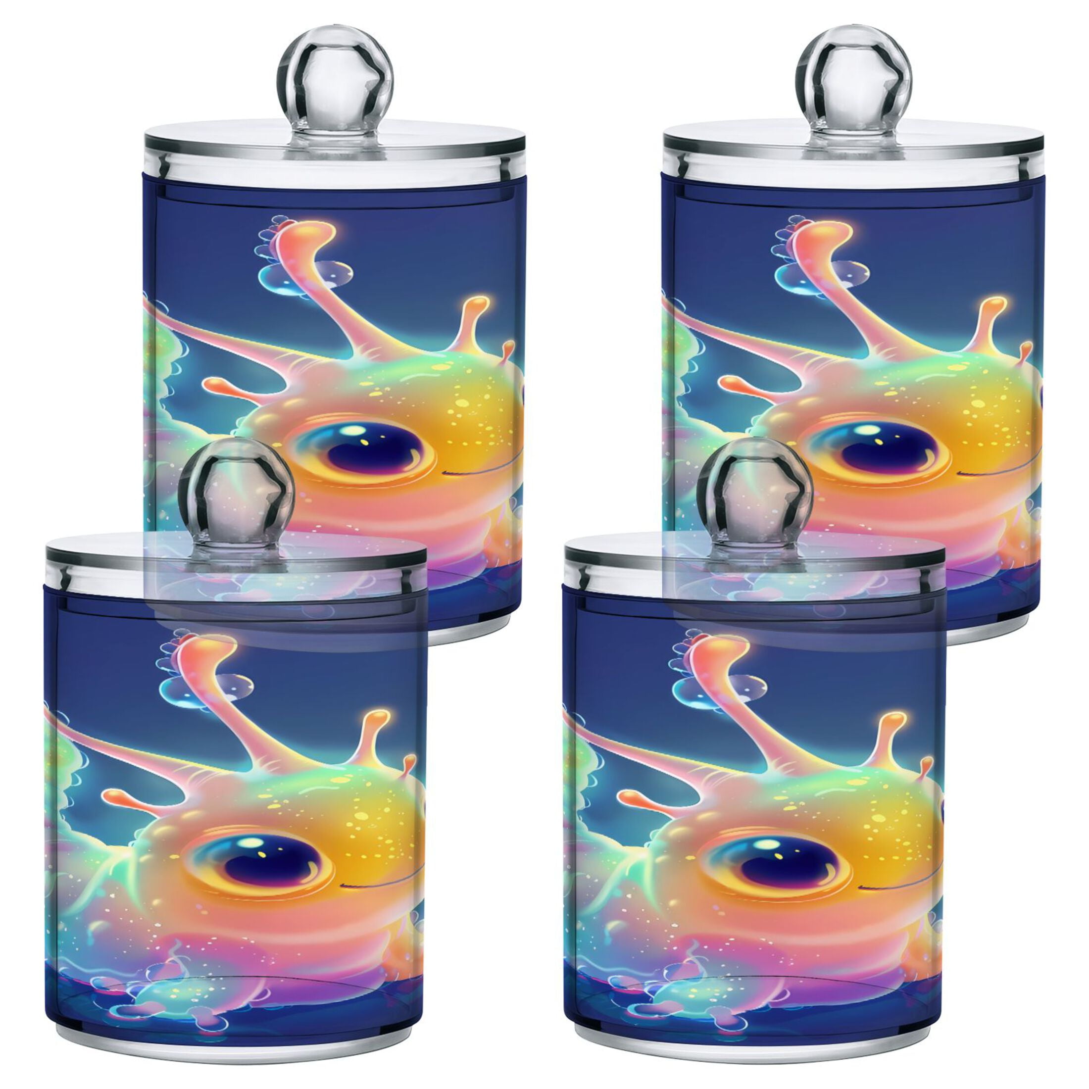 4 Pack Cute Glow Sea Slug Qtip Holder Dispenser Clear Plastic Storage ...