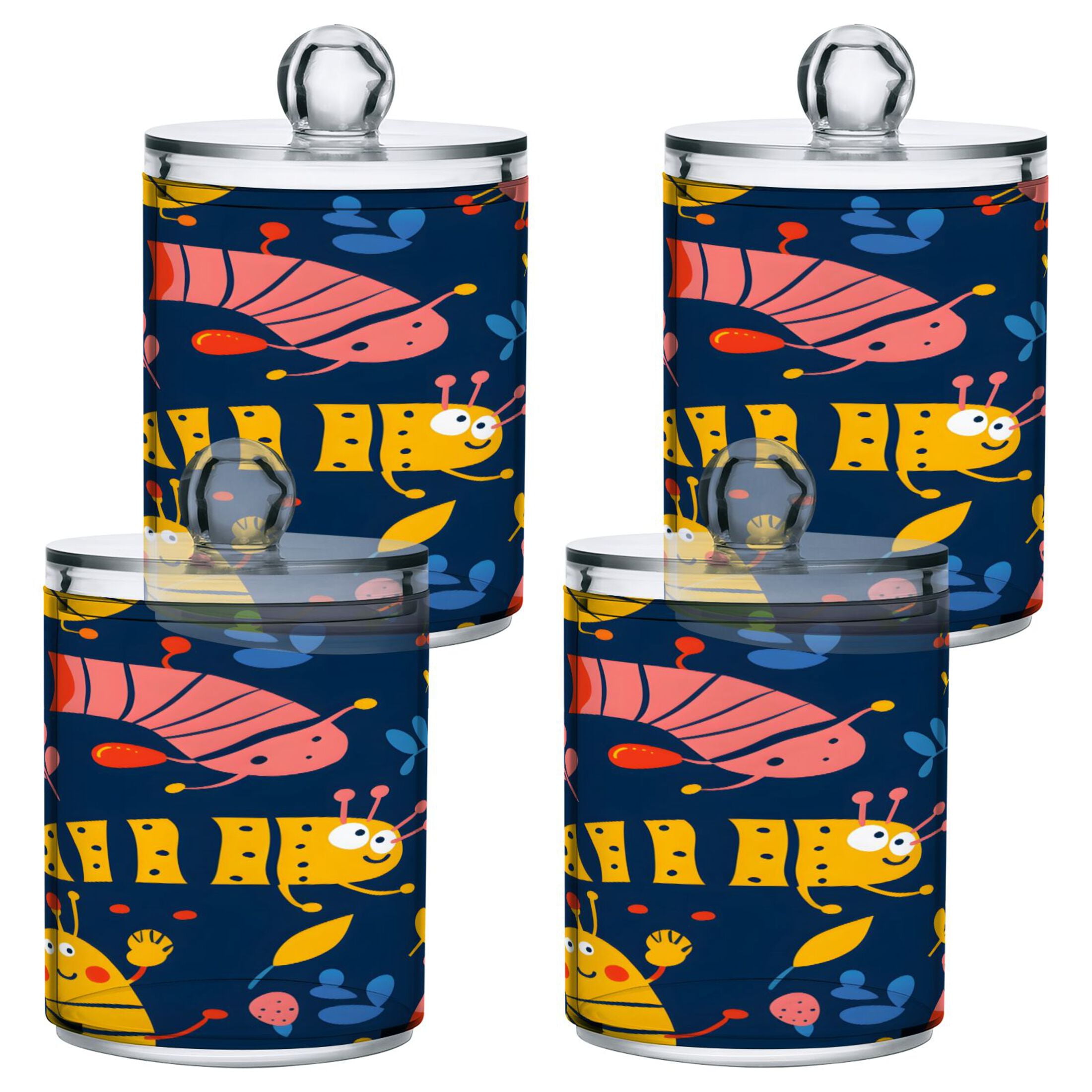 4 Pack Cute Hand Drawn Bug Qtip Holder Dispenser Clear Plastic Storage ...