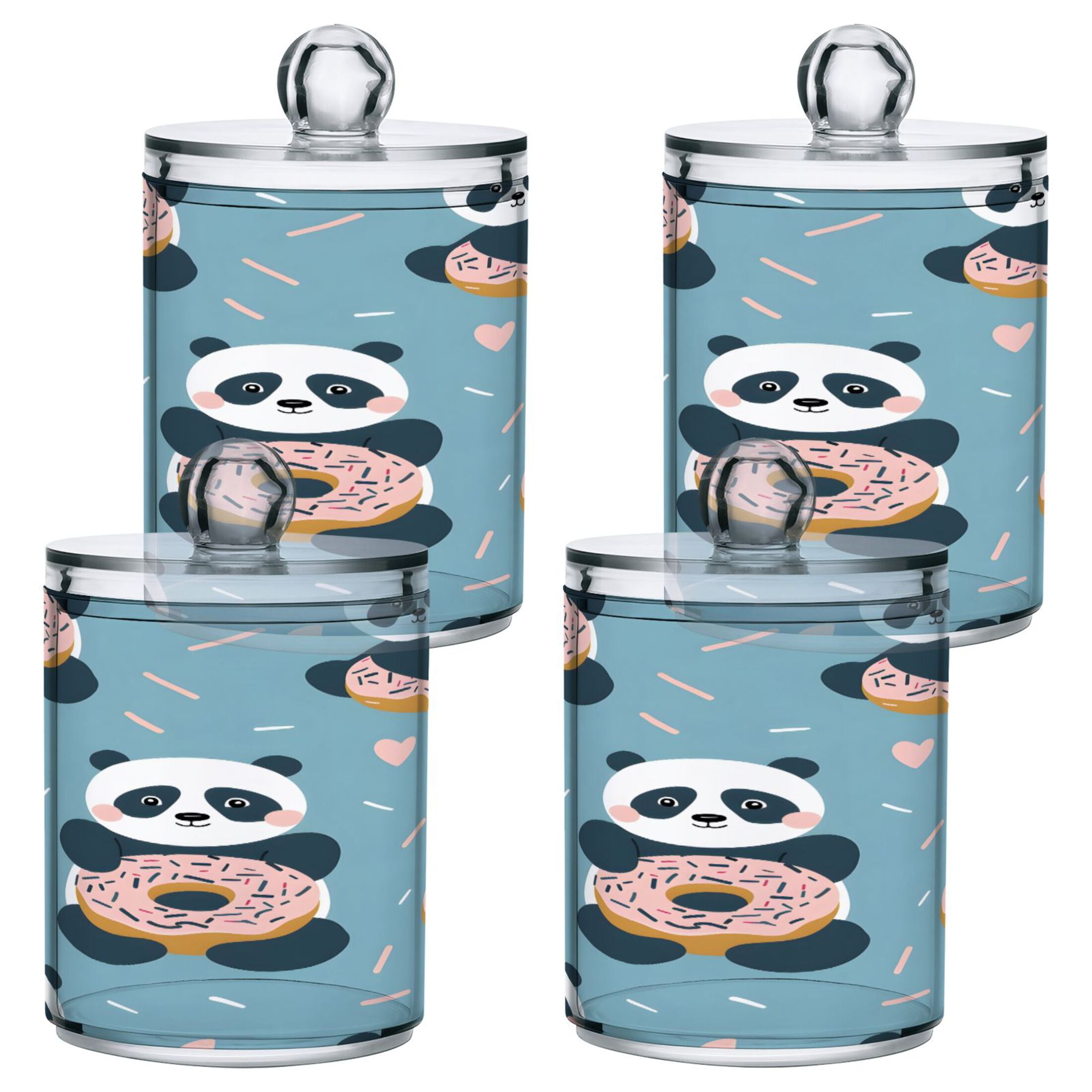 4 Pack Cute Panda and Donut Qtip Holder Dispenser Clear Plastic Storage ...