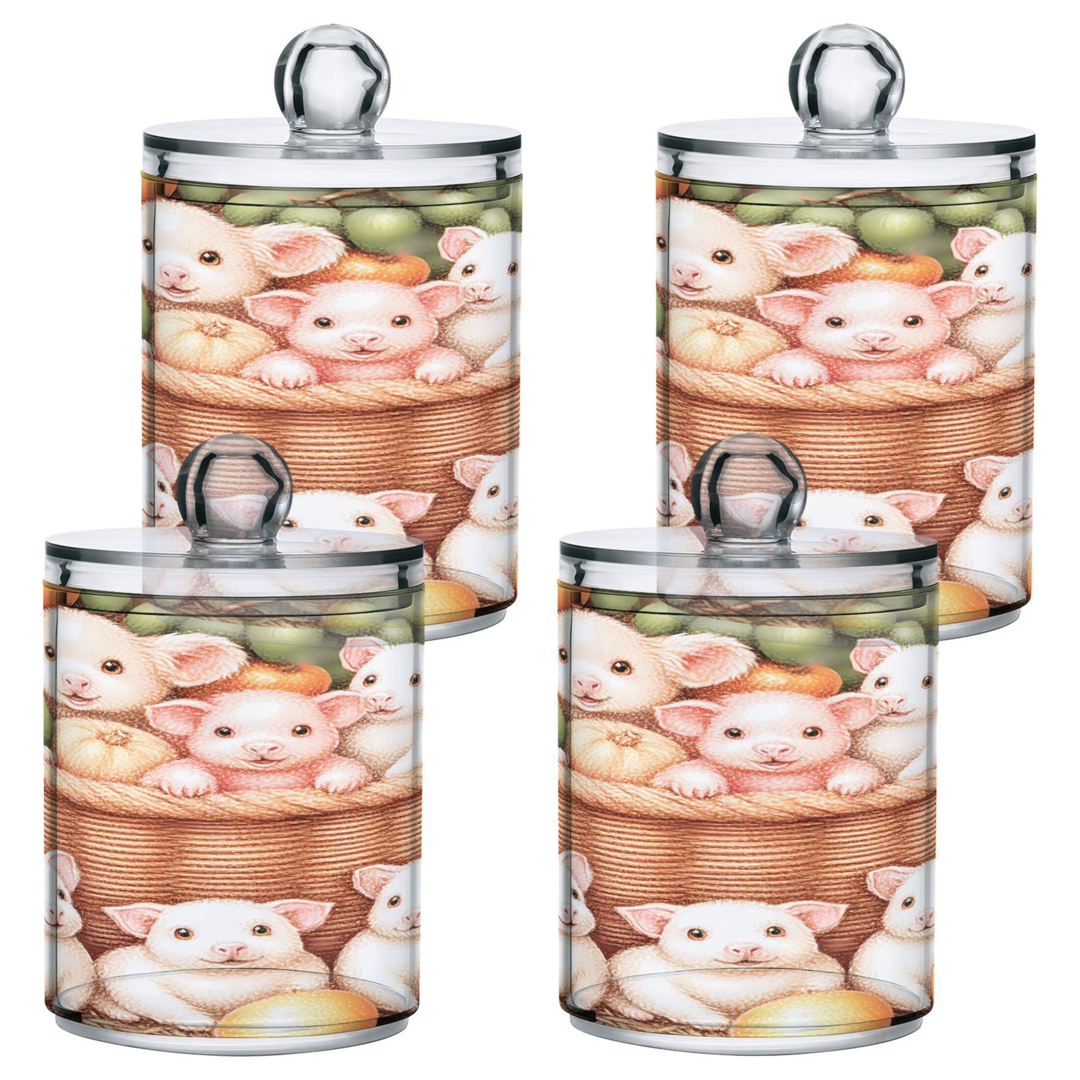 4 Pack Cute Pigs and Fruits Qtip Holder Dispenser Clear Plastic Storage ...