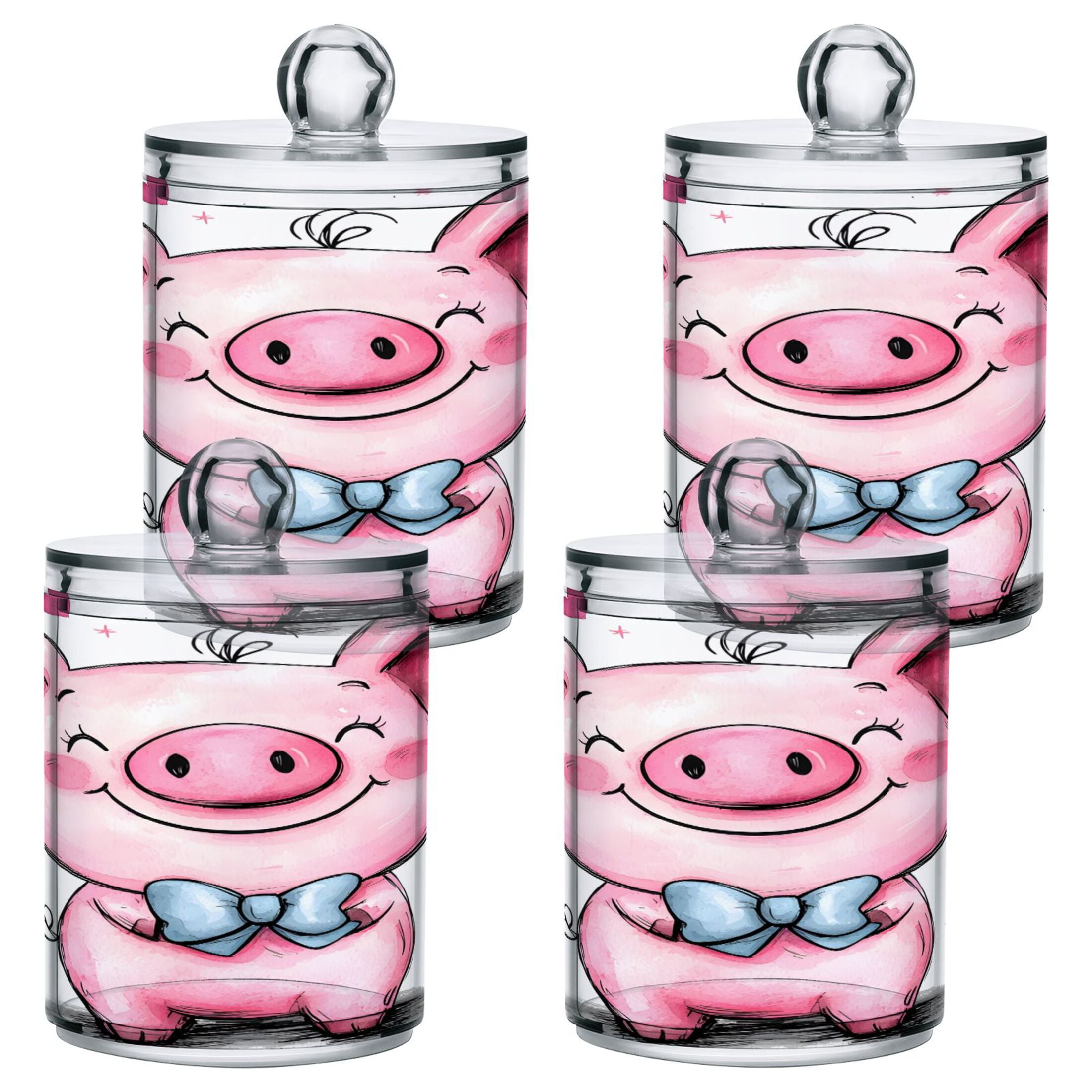 4 Pack Cute Pink Pig and Heart Qtip Holder Dispenser Clear Plastic ...
