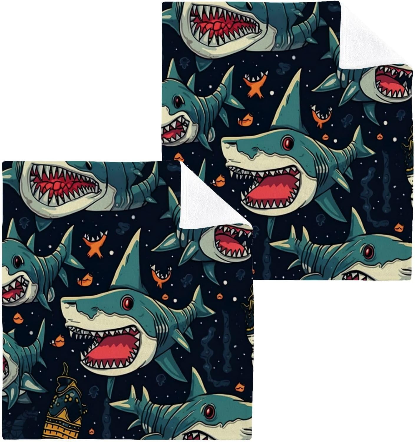 4 Pack Cute Sharks Pure Cotton Washcloths 12 x 12 Inch Reusable ...