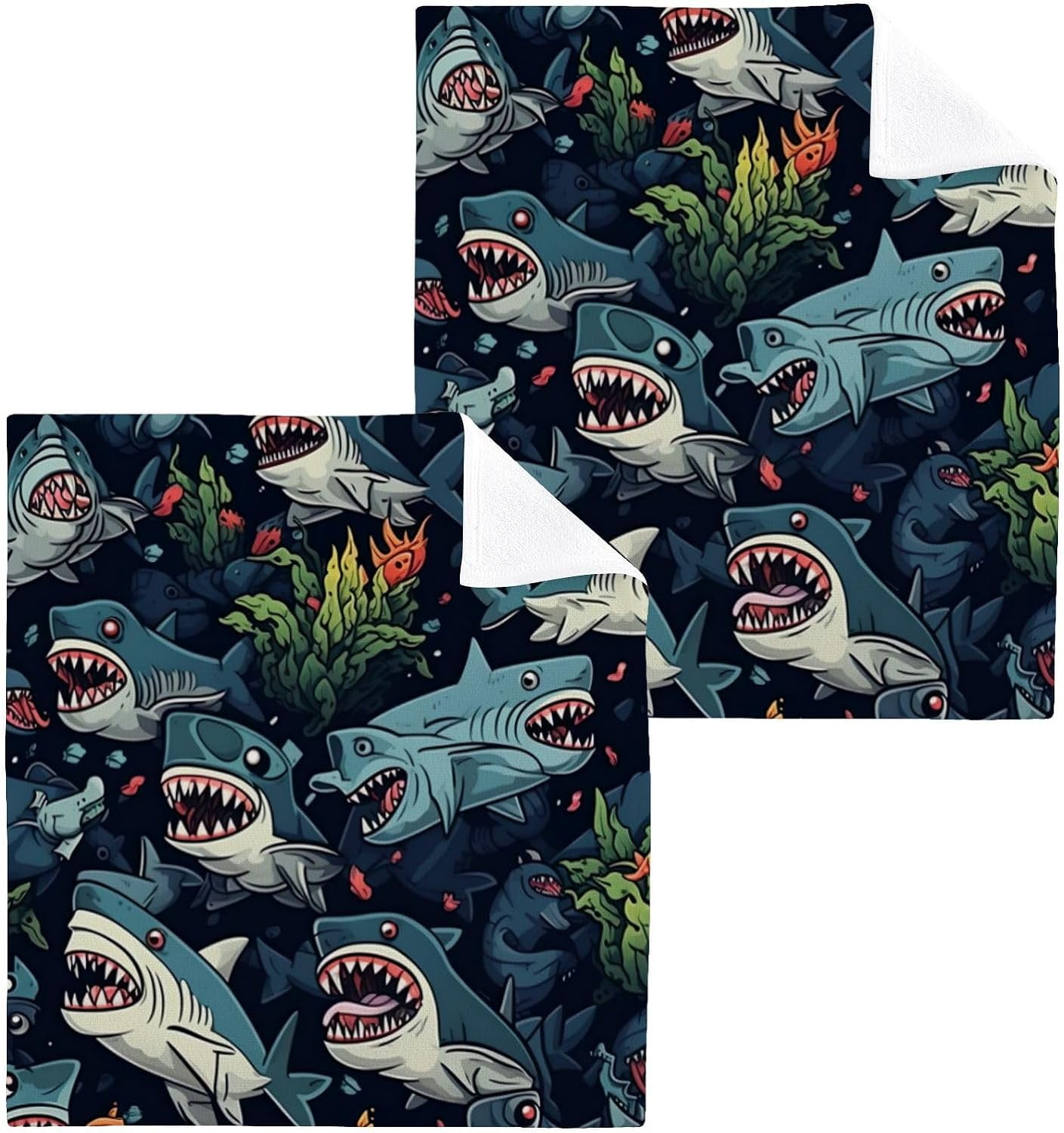 4 Pack Cute Sharks Pure Cotton Washcloths 12 x 12 Inch Reusable ...