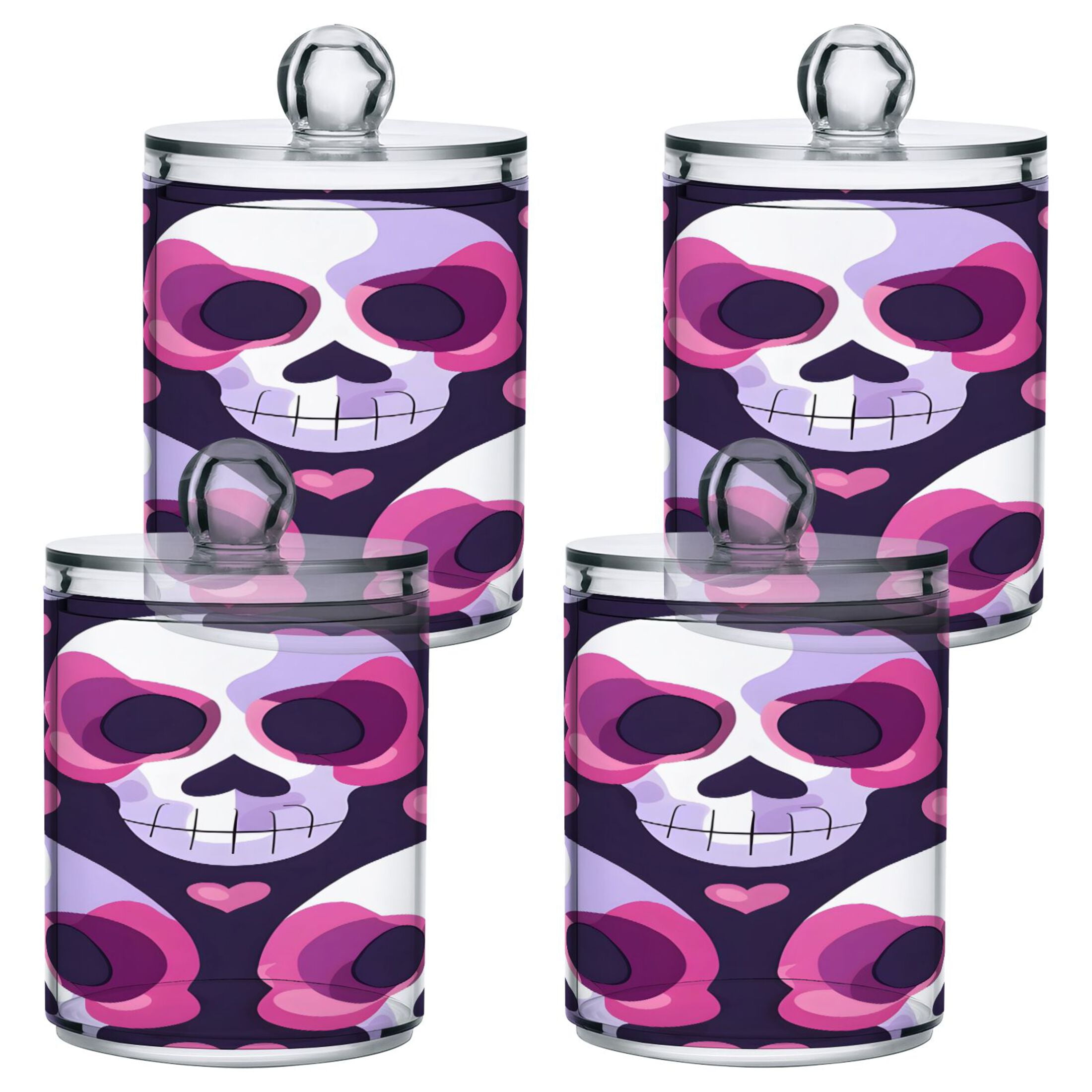 4 Pack Cute Skull Head and Heart Qtip Holder Dispenser Clear Plastic ...