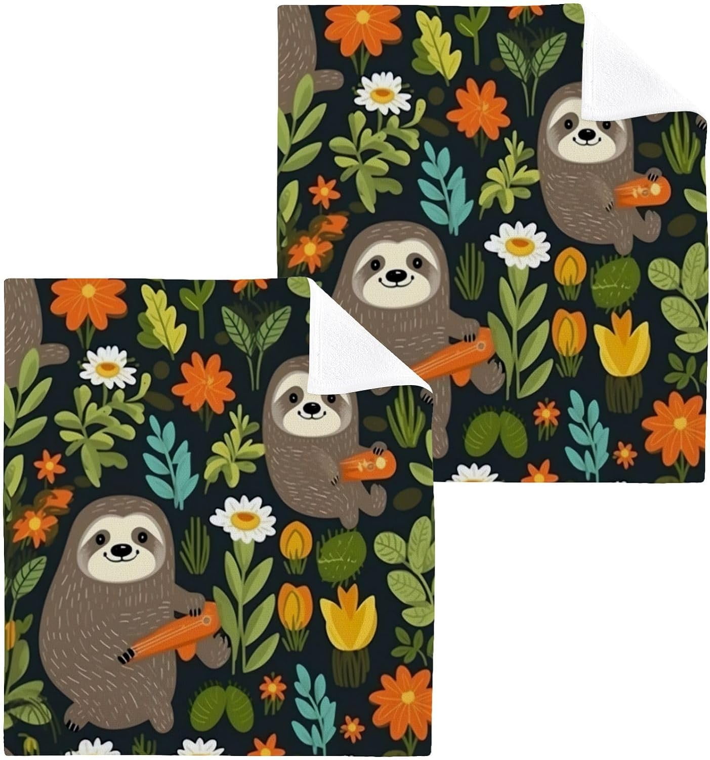4 Pack Cute Sloths Pure Cotton Washcloths 12 x 12 Inch Reusable ...