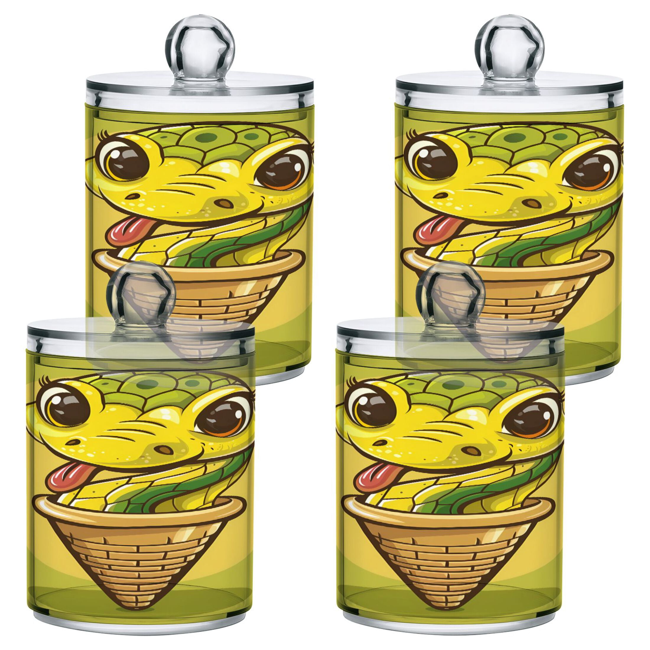 4 Pack Cute Snake in Cone Qtip Holder Dispenser Clear Plastic Storage ...