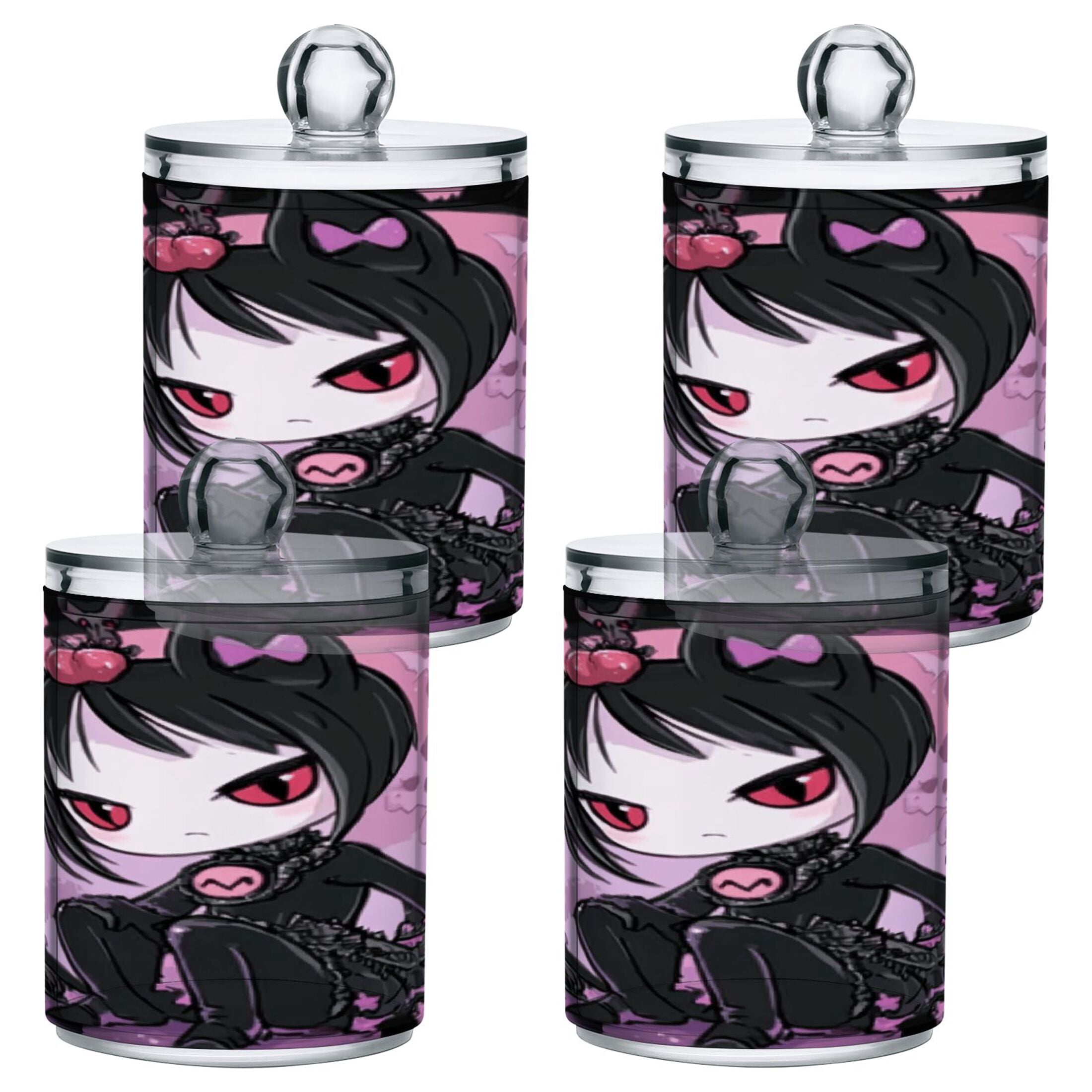 4 Pack Cute Vampire with Cat Ears Qtip Holder Dispenser Clear Plastic ...